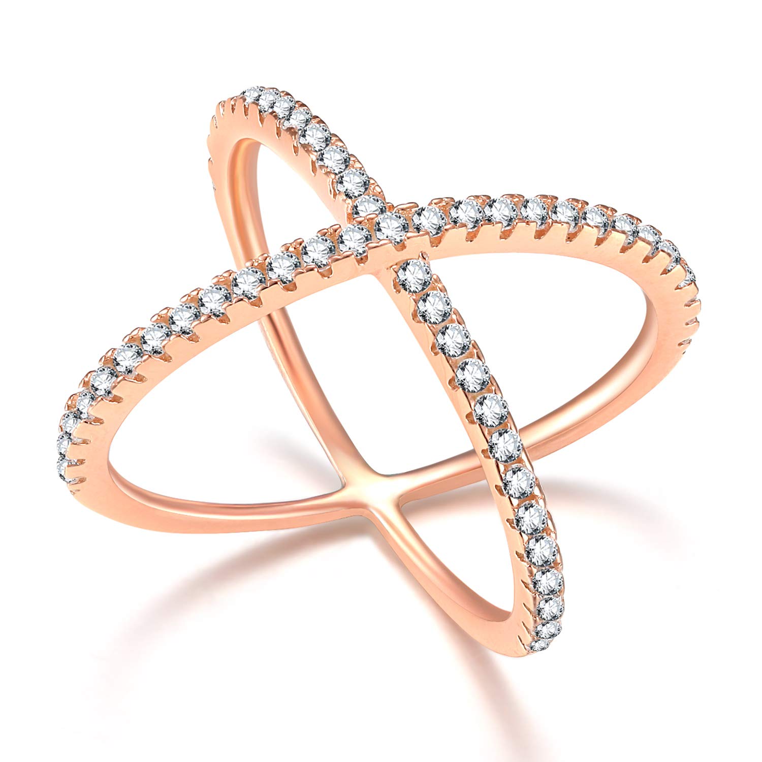 SOMEN TUNGSTEN 925 Sterling Silver Rose Gold Criss Cross Ring Engagement Wedding Band Size 7