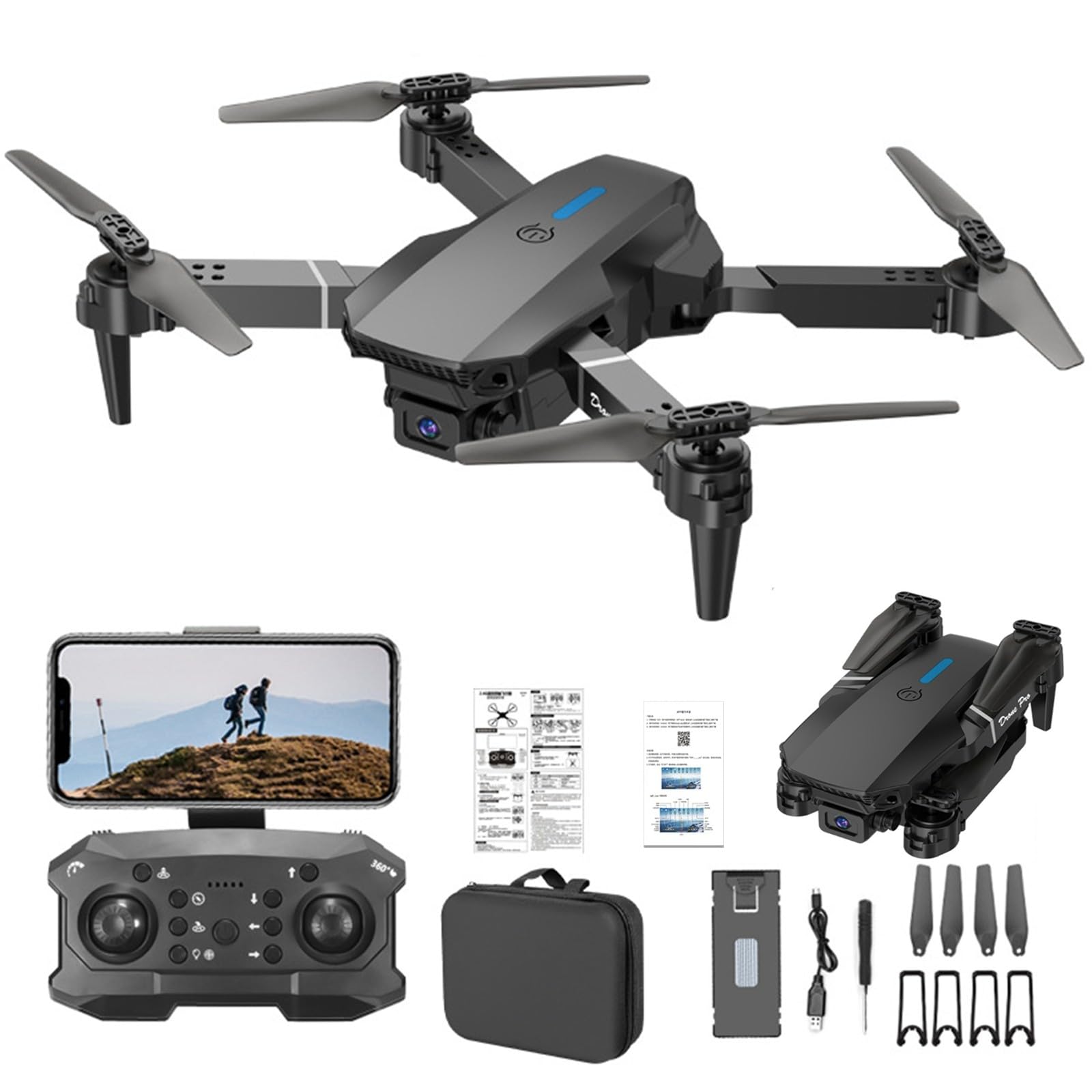 Upgraded Drone with HD Camera - Foldable Drone with Carrying Case - Drone with Multiple Accessories - Portable Drone with Much Functions - Advanced Drone for Beginners