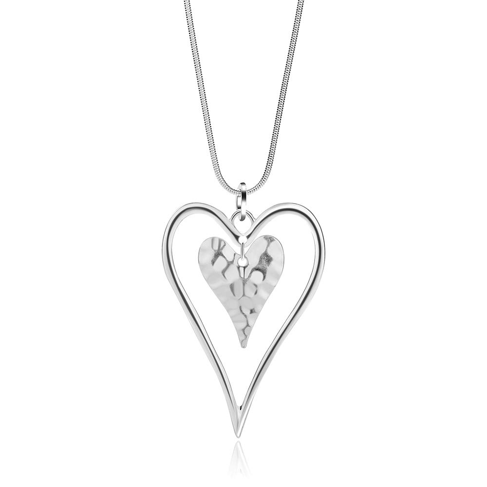 welbijoux Long Heart Necklace for Women Silver Chain Pendant Y Necklace Set Statement Pendant Chic Jewelry With Gifts Box