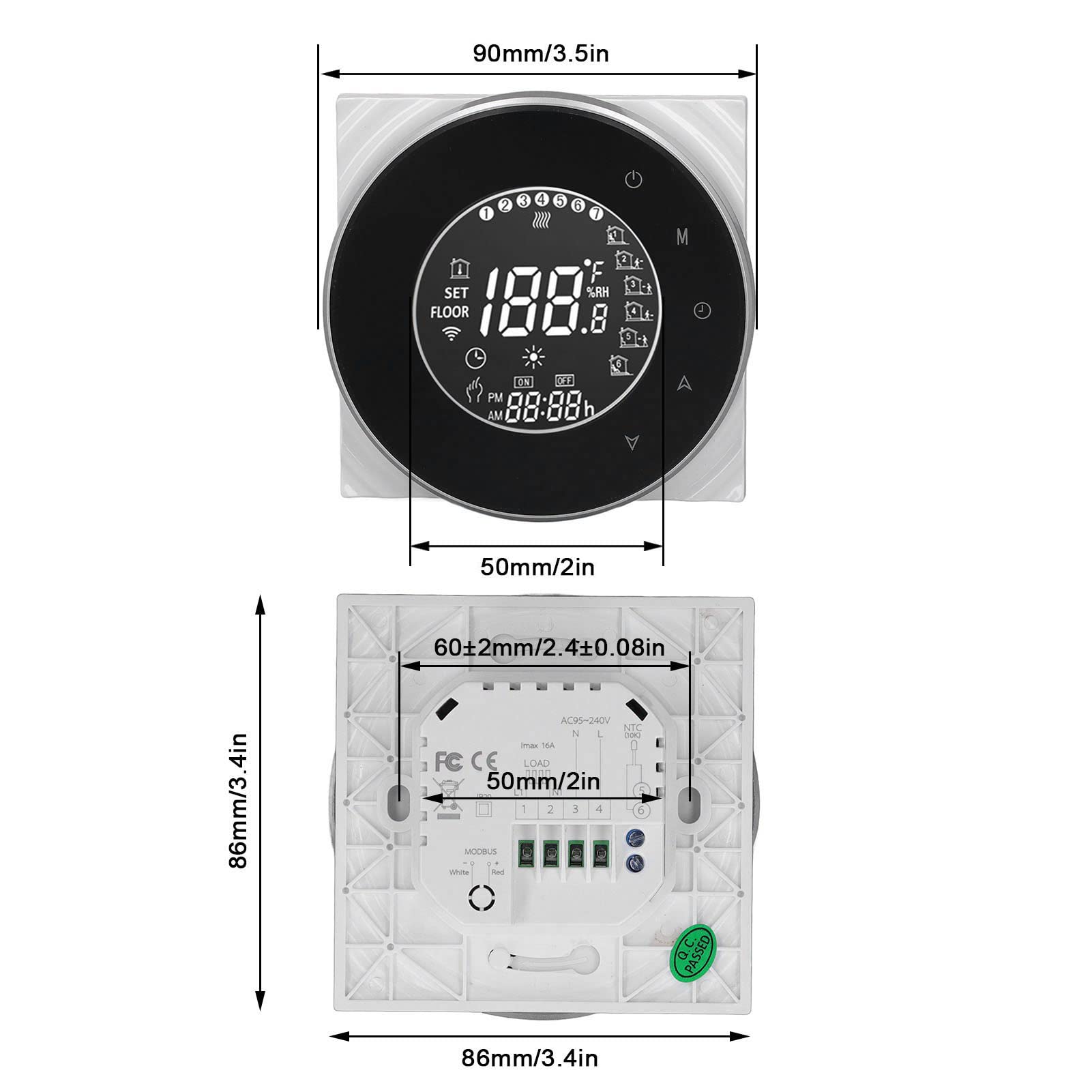 Smart Floor Heat Thermostat, WiFi Voice Phone Control LCD Touch Screen Thermostat for Electric Heating Systems 95β240VAC