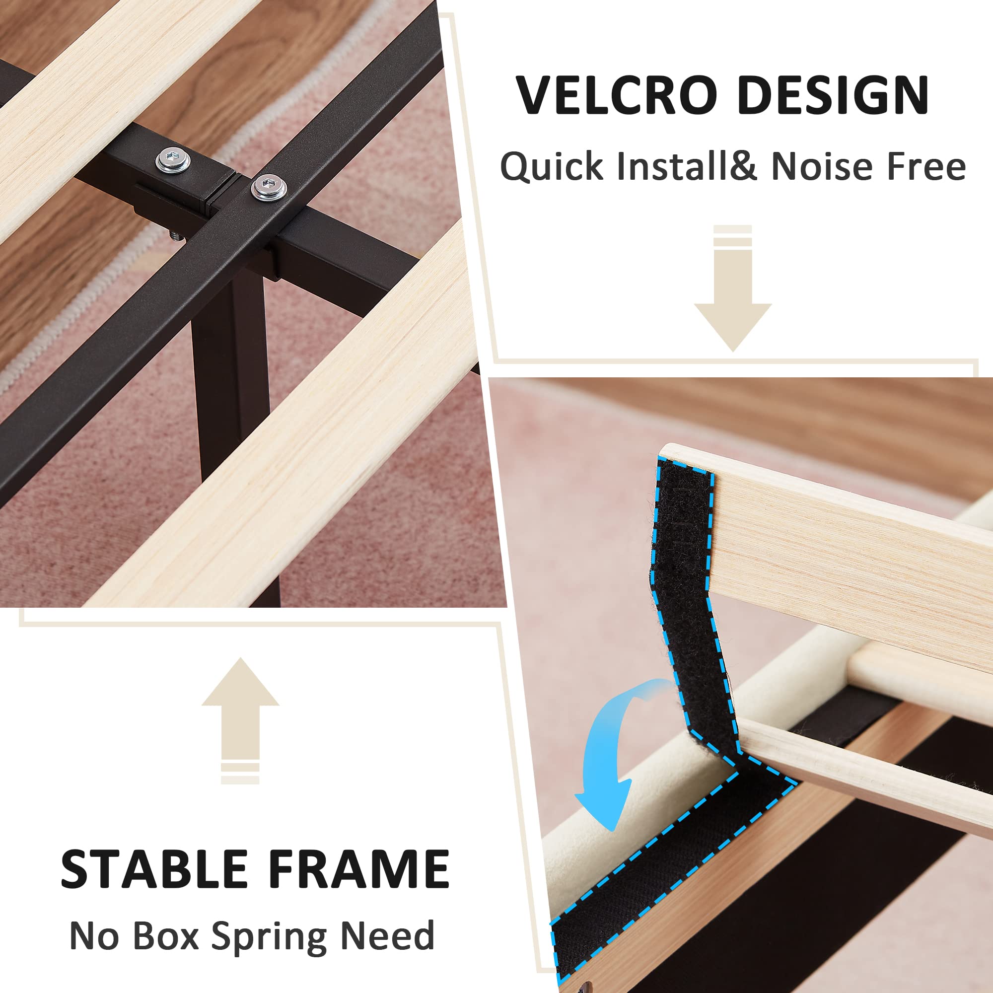 VECELO Twin Size Bed Frame, Upholstered Platform Bedframe, Adjustable Headboard, Wood Slat Support, No Box Spring Needed, Easy Assembly, Dark Blue