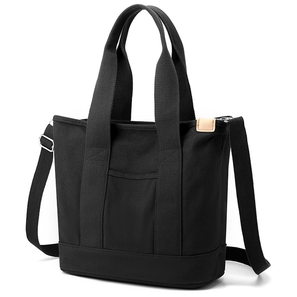 Small Tote Bag for Women, Canvas Mini Handbag With Multi Pocket and Compartment, Cute Casual Satchel Bag with Crossbody Strap