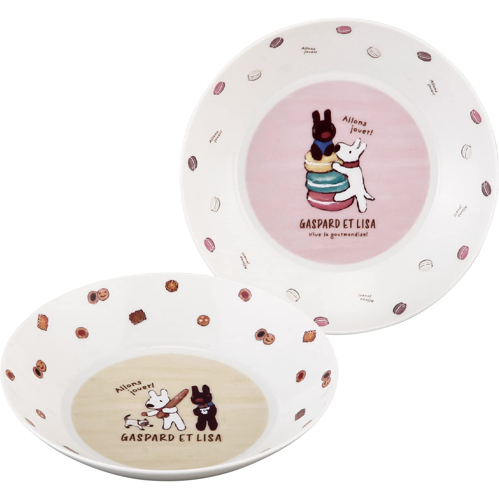 山加商店 Yamaka Shoten Lisa & Gaspard Pasta Plate, Curry Plate, Approx. 8.7 inches (22 cm), Pair Set, Microwave Safe, Made in Japan, White