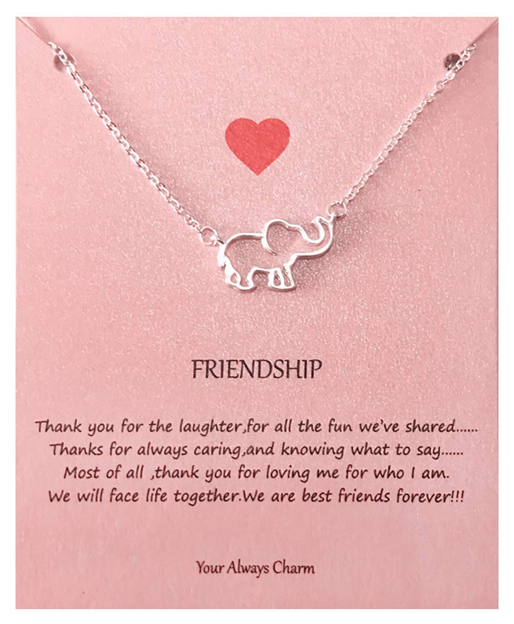 Your Always Charm Geometric Origami Elephant Necklace,Lucky Elephant Friendship Gifts with Message Card (B：silver)