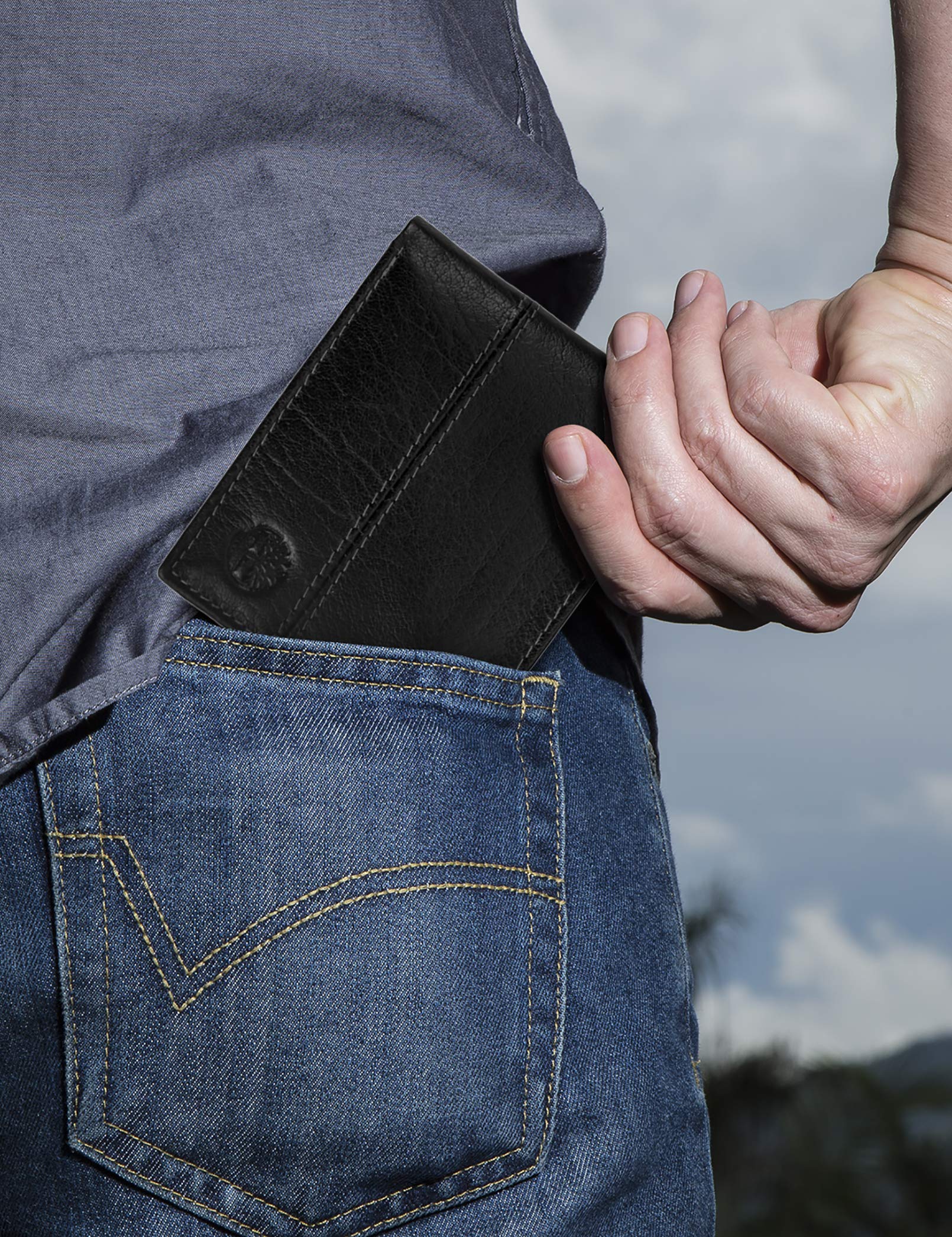 Timberland mens Leather Passcase Trifold Wallet Hybrid, Black/Cognac, One Size