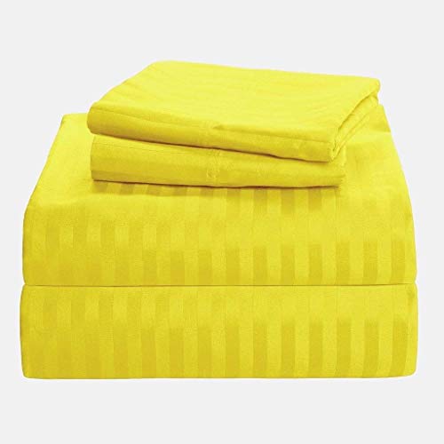 White House Linen Luxury Hotel Sheet 600 Thread Count 100% Egyptian Cotton Sateen Weave Sheet Set Emperor (84" X 84") Yellow Stripe Fit Mattress Upto (12-15) Inch Deep Soft and luxuorious