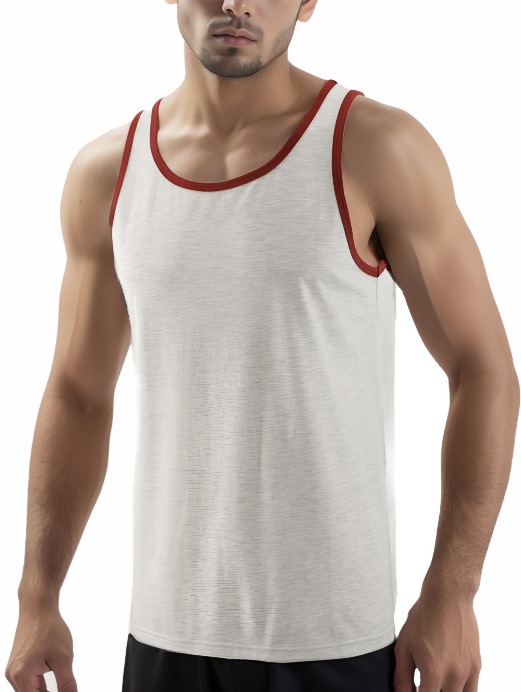 Vetemin Mens Premium Basic Solid Vintage Athletic Active Sports Jersey Tank Top Casual Shirts H.Oatmeal/Rusty XXL