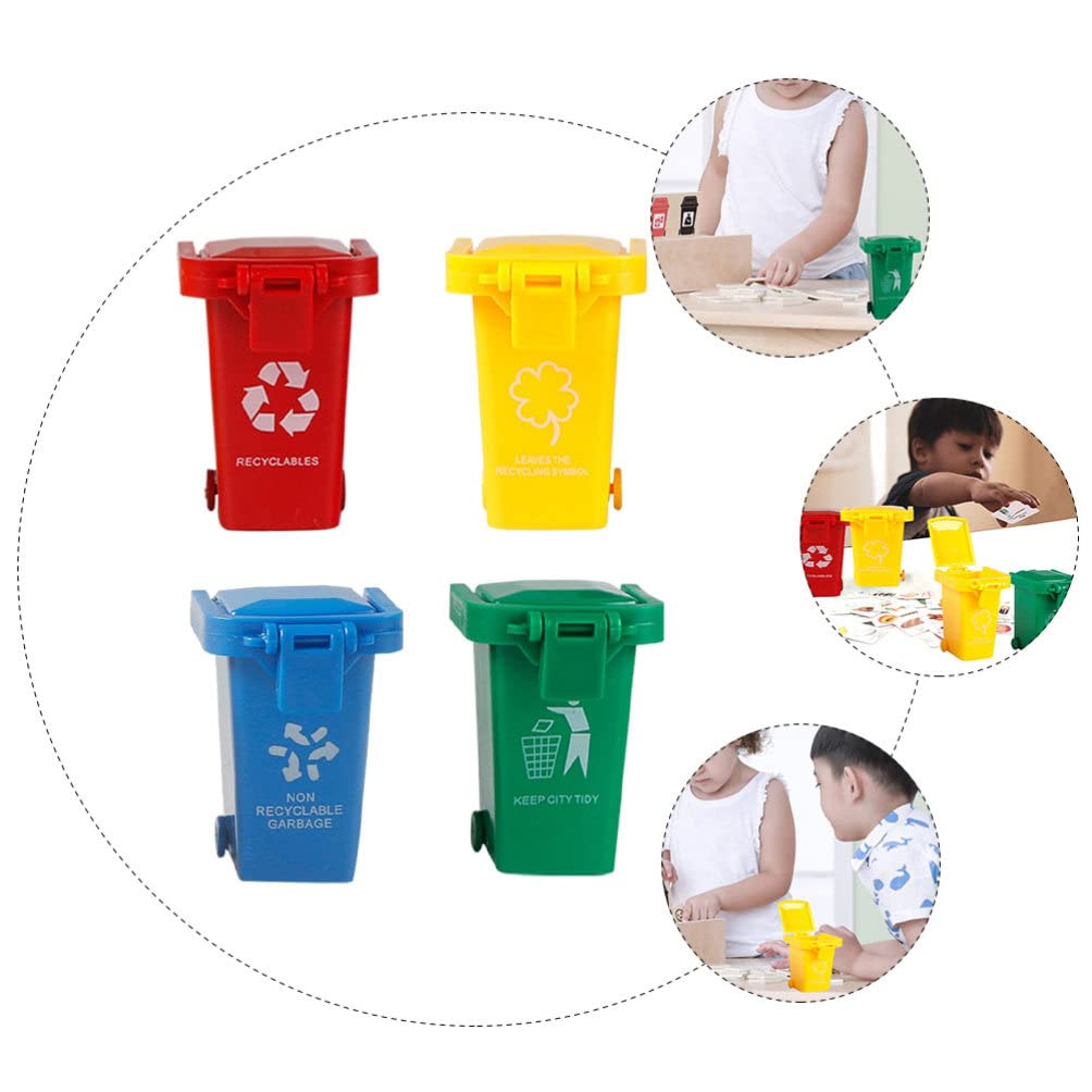 Yardwe Mini Trash Can Toy, 4PCS Push Vehicles Garbage Cans Curbside Vehicle Garbage Bin for Boys, Plastic