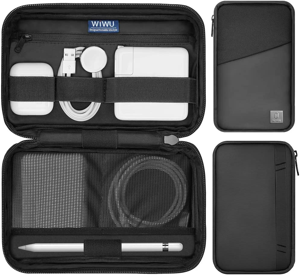 WIWU Electronics Organizer Travel Case, Travel Tech Pouch Carrying Bag for Hard Drives, Portable Handle Bag, Electronics Accessories Case for Cord Organizer, Apple Pencil, Cable, Charger,USB