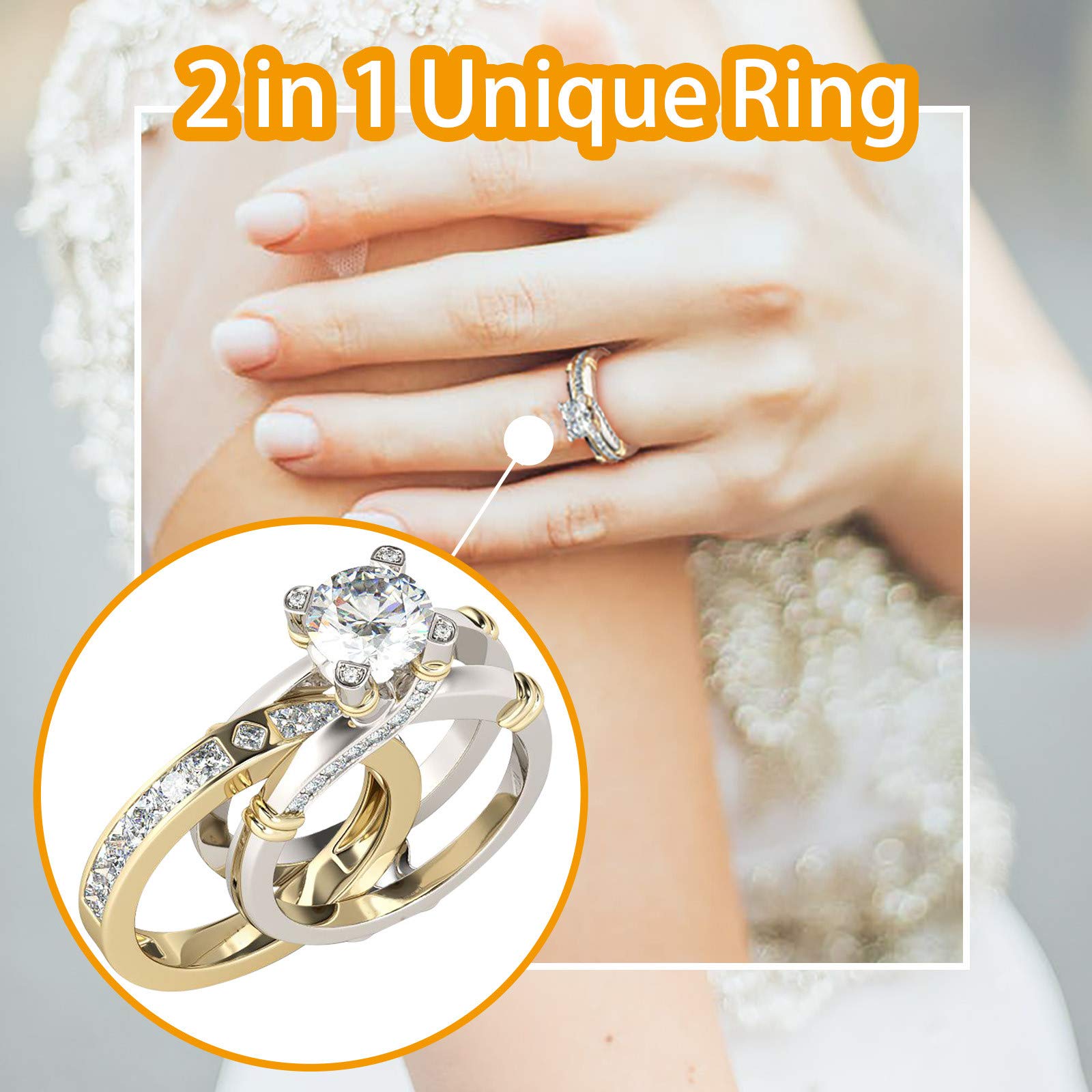 Women Dainty Diamond Ring 2 in 1 Interchangeable Ring Personalized Inlaid Cubic Zirconia Wedding Engagement Anniversary Ring(Gold,8)