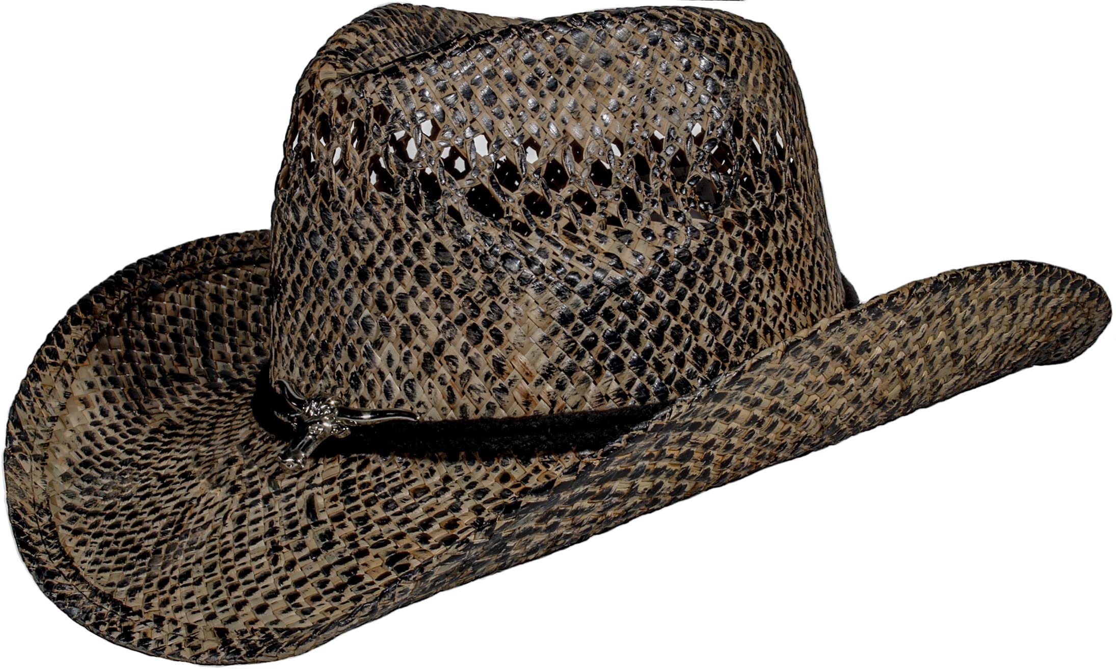 Western Outback Cowboy Hat Men's Women's Style Straw Felt Canvas (034 Brown Bull Head)
