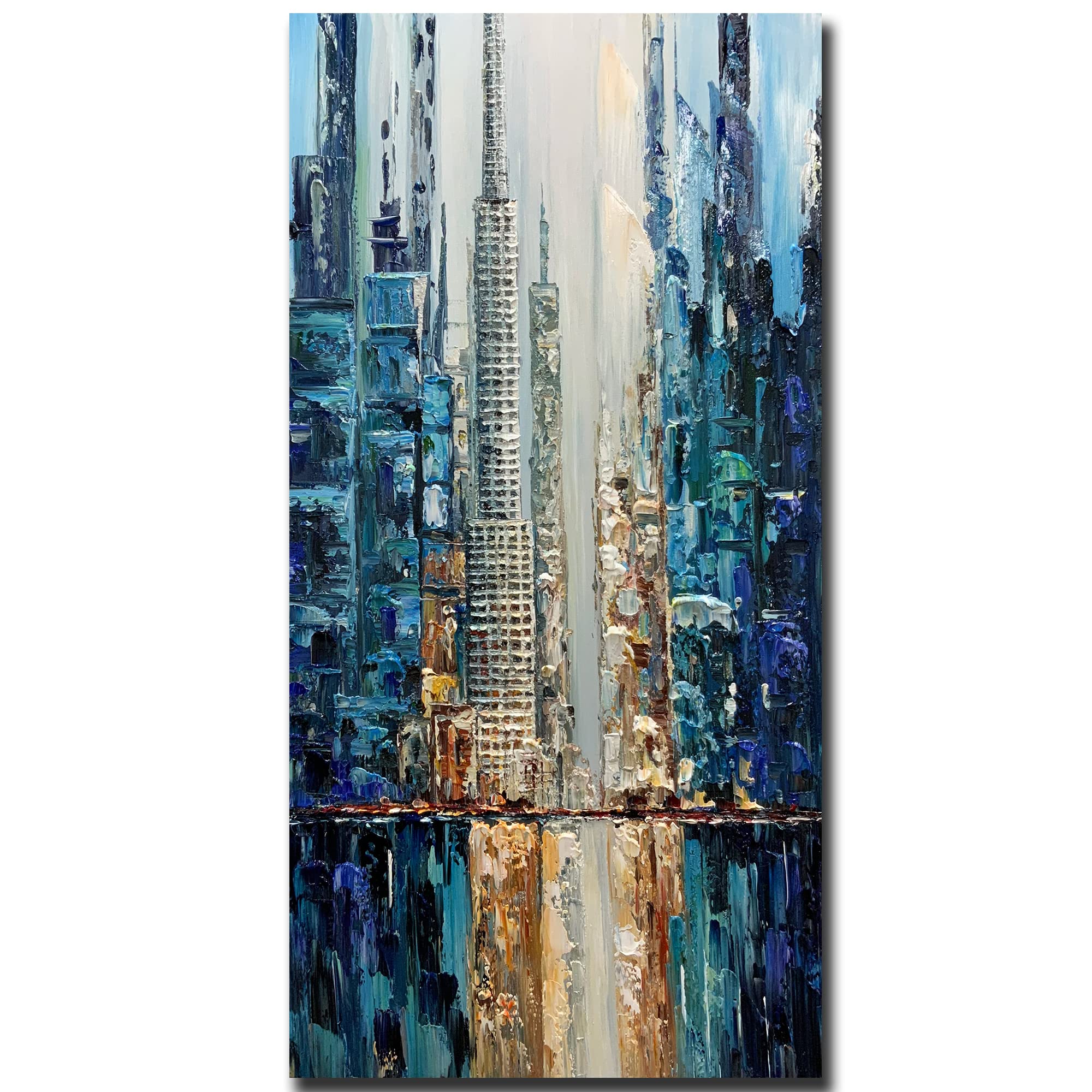 Yotree Paintings,24X48 Inch Wall Art Oil Painting City View Contemporary Artwork Hang Wall Decoration,Urban Streetscape Abstract Decoration