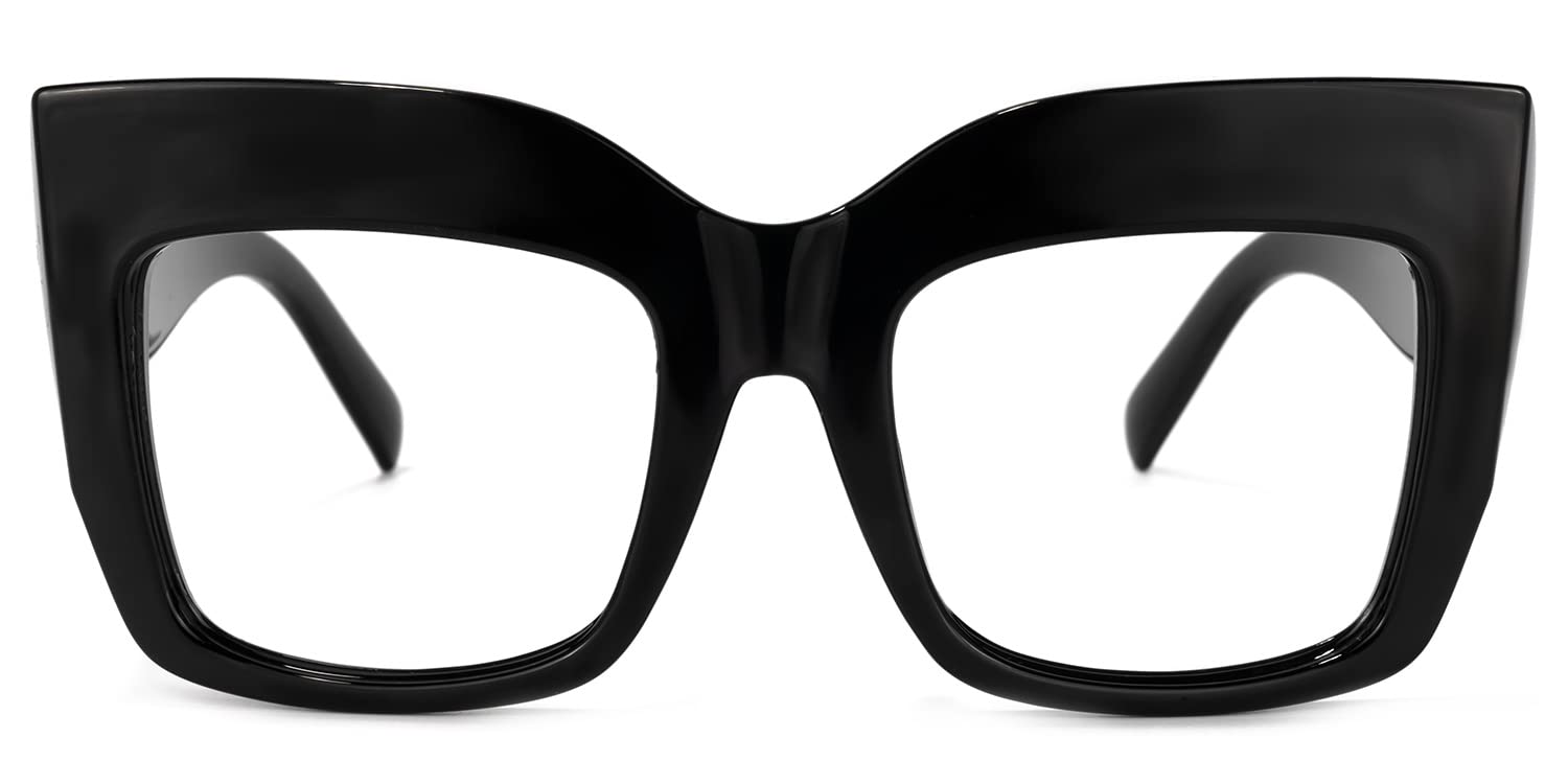 Zeelool Vintage Oversized Thick Cat Eye Glasses for Women with Clear Lens Alberta FP0668-01 Black