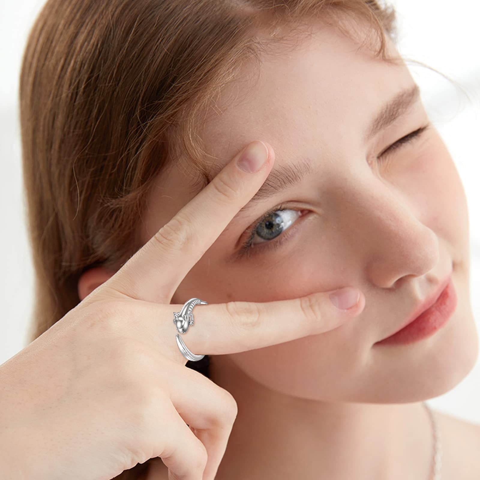YAFEINI Axolotl Rings 925 Sterling Silver Axolotl Statement Rings Animal Jewelry Gifts for Women