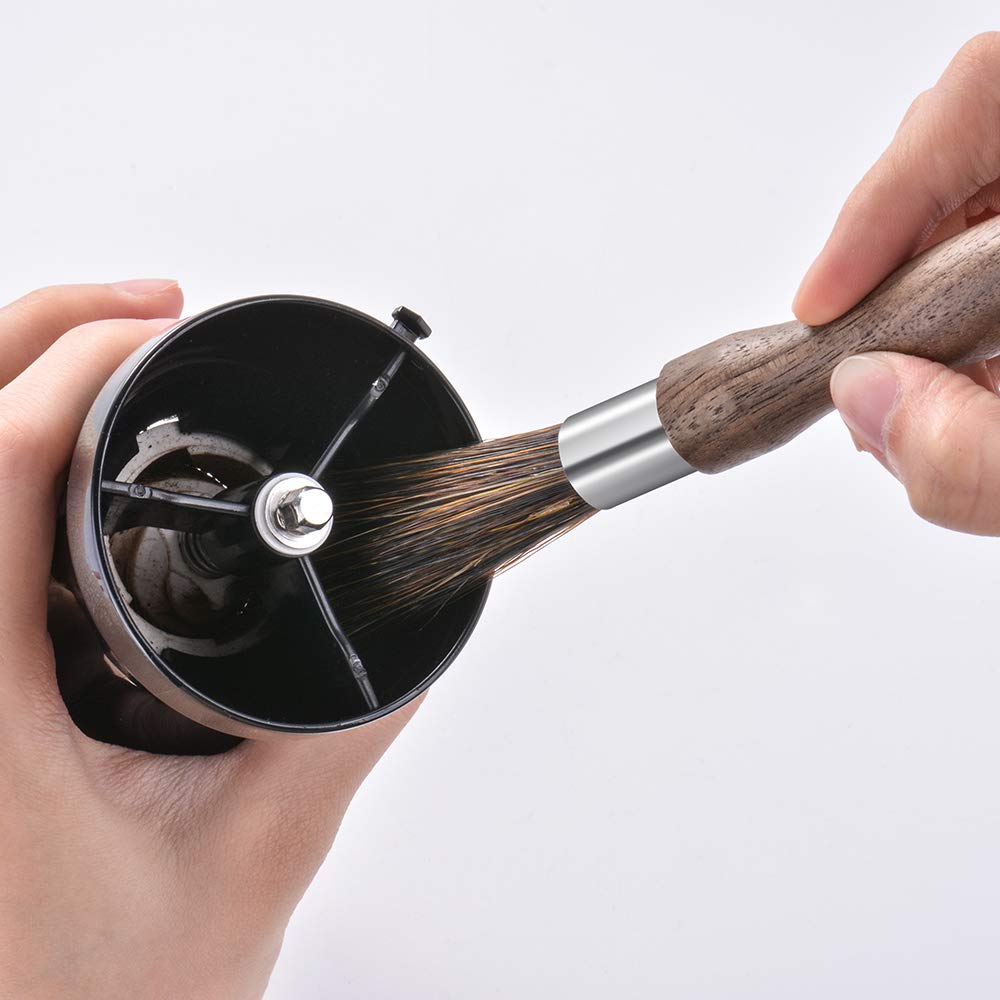 Soulhand Professional Coffee Brush, Natural Bristle Coffee Grinder Brush, Walnut Handle Espresso Brush with Lanyard for Barista, Coffee Cleaning Tool for Home Kitchen