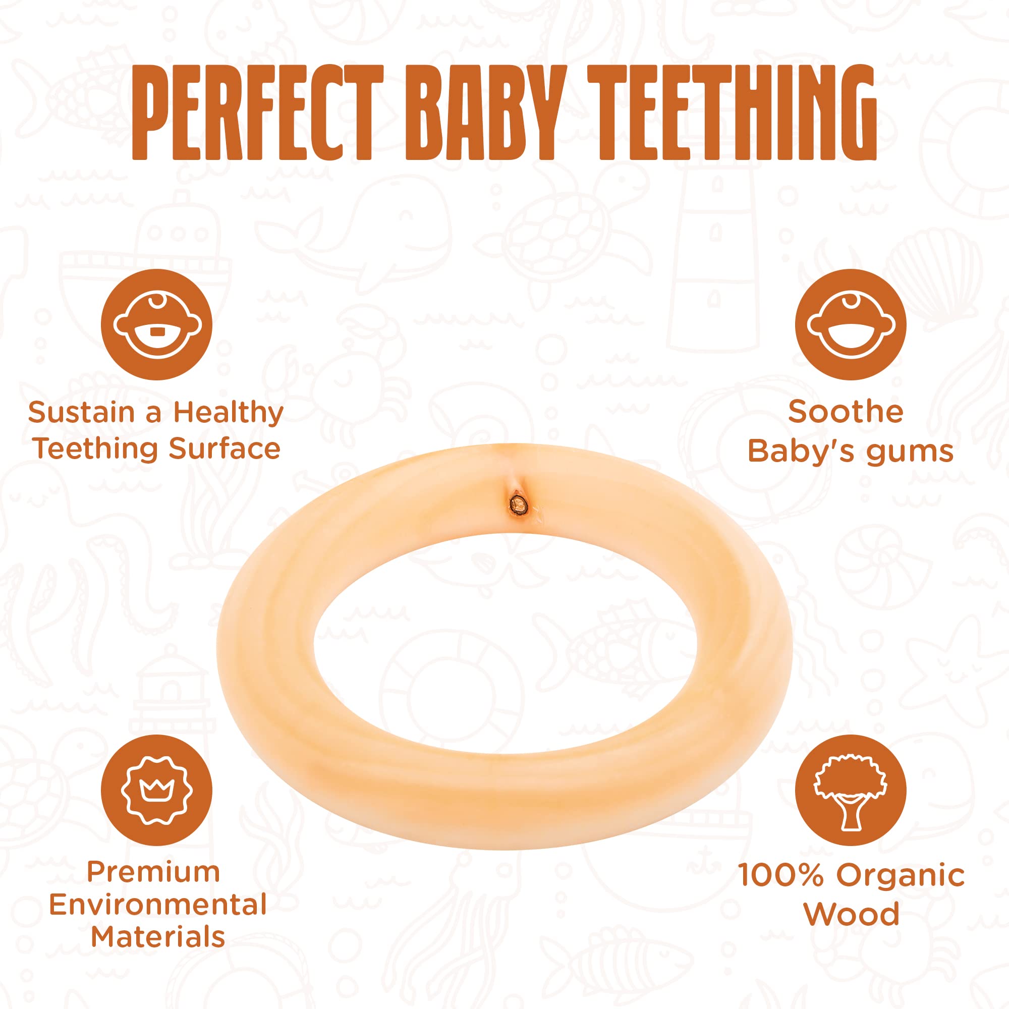 Walnut Tree - Maple Wood Teething Rings, Natural Wooden Teething Ring, Handcrafted Baby Teether, Plastic & Lead-Free Teething Ring, Baby Teether Toys, 3 Inches, Set of 2