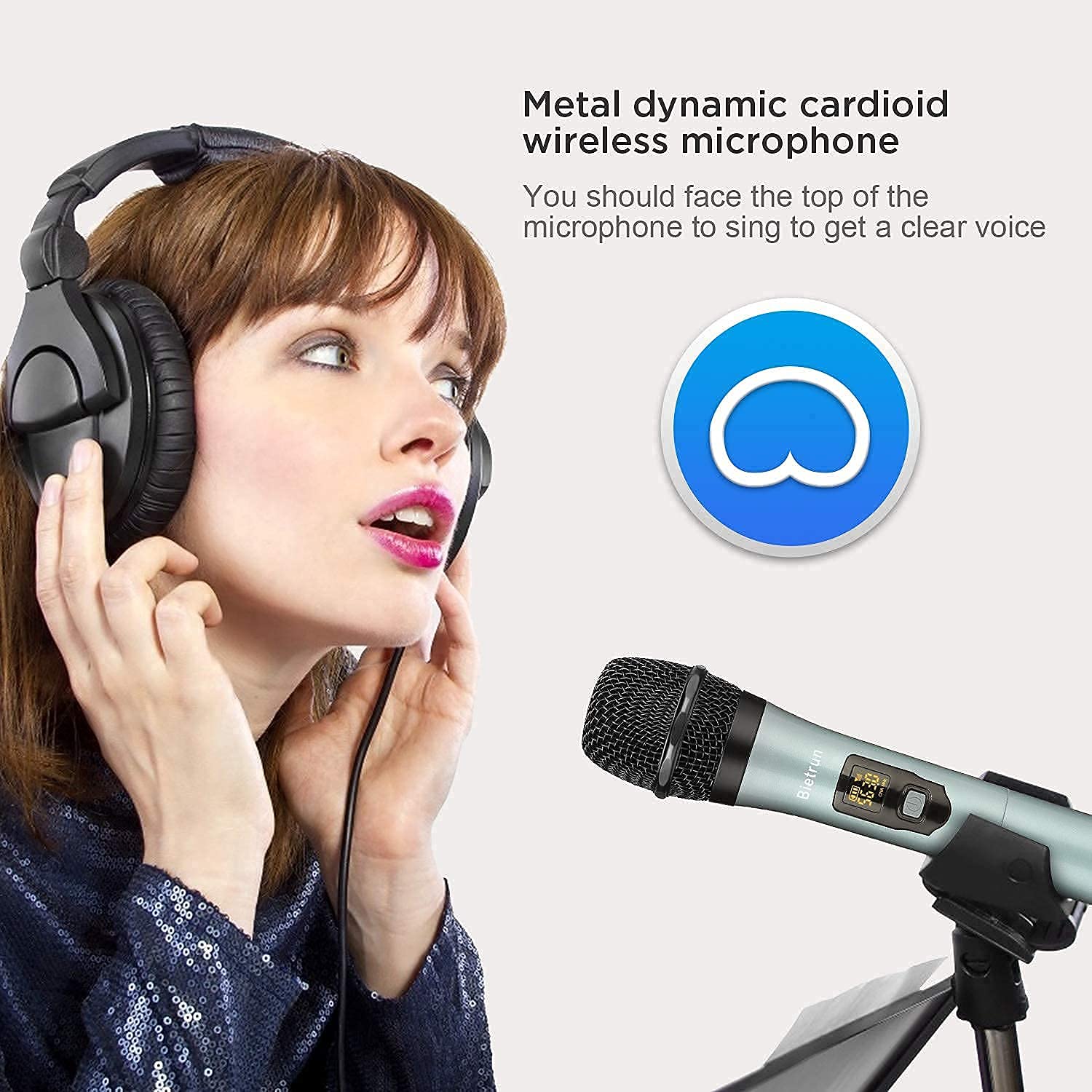 Wireless Microphone with Bluetooth&Echo/Treble/Bass, 165 ft Range, Bietrun UHF Dual Handheld Cordless Dynamic Mic System for PA System/AMP/Home TV Karaoke/Bluetooth Speaker/(1/4''&1/8‘’AUX Interface)