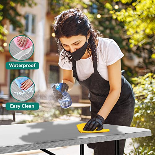YITAHOME Folding Picnic Table w/Easy Assembly Steel Frame & Wood Like Tabletop, All Weather Folding Picnic Tables with Benches Ideal for Yard Patio Lawn Party, White