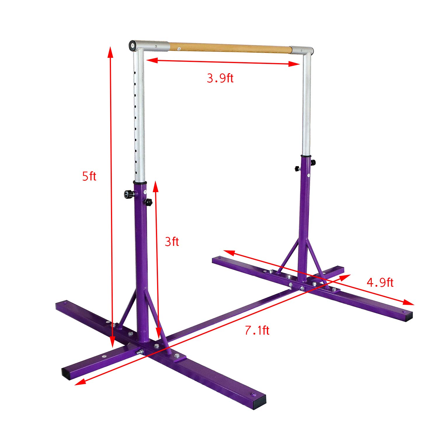 walsport Gymnastics Bar Horizontal Kip Bar Adjustable Height 3' to 4.6' Expandable Gymnastic Equipment Junior Training Bar for Home, Pink