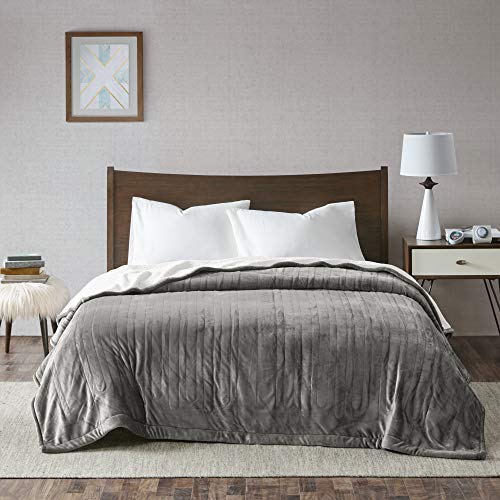 True North by Sleep Philosophy Heated Ultra Soft Plush Reverse to Sherpa Auto Shut Off Electric Blanket with Two 20 Heat Level Setting Controllers and Bonus Automatic Timer, Queen: 84x90", Grey