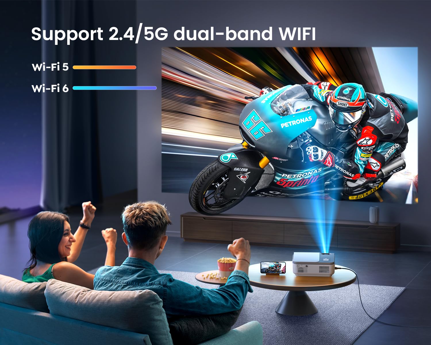 WiMiUS Upgrade Projector with WiFi and Bluetooth, 480 ANSI Lumens 4K Projector, Native 1080P 5G WiFi Projector, 500" Display&Zoom, Brighter&Clearer Outdoor Movie Projector for Phone/PC