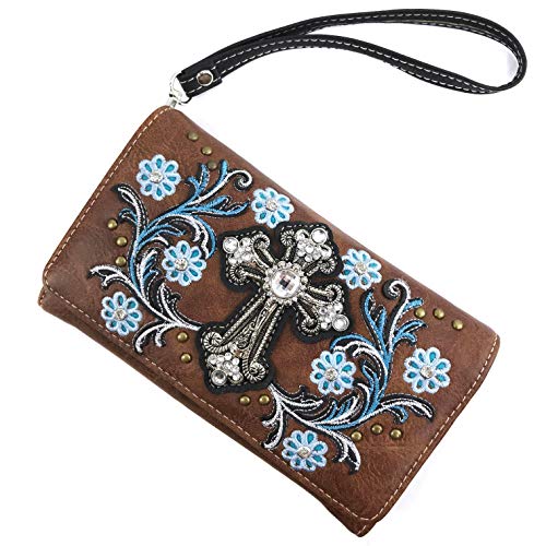 Zelris Western Cross Daisy Flower Women Conceal Carry Tote Handbag Purse Set (Maple Brown)