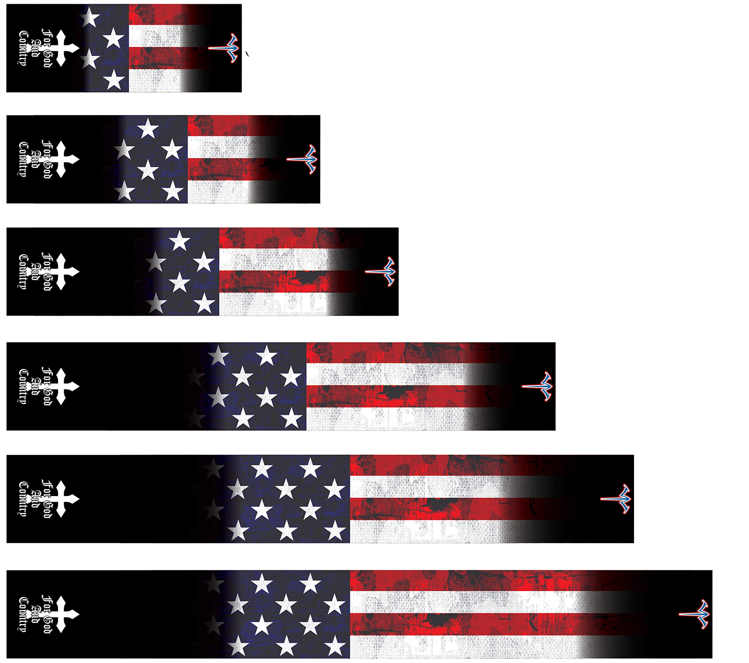 White Water Archery Black Laminated for God and Country American Flag Fade 2 Arrow Wraps 15 Pc Pack Choose Length Width (9, 1)