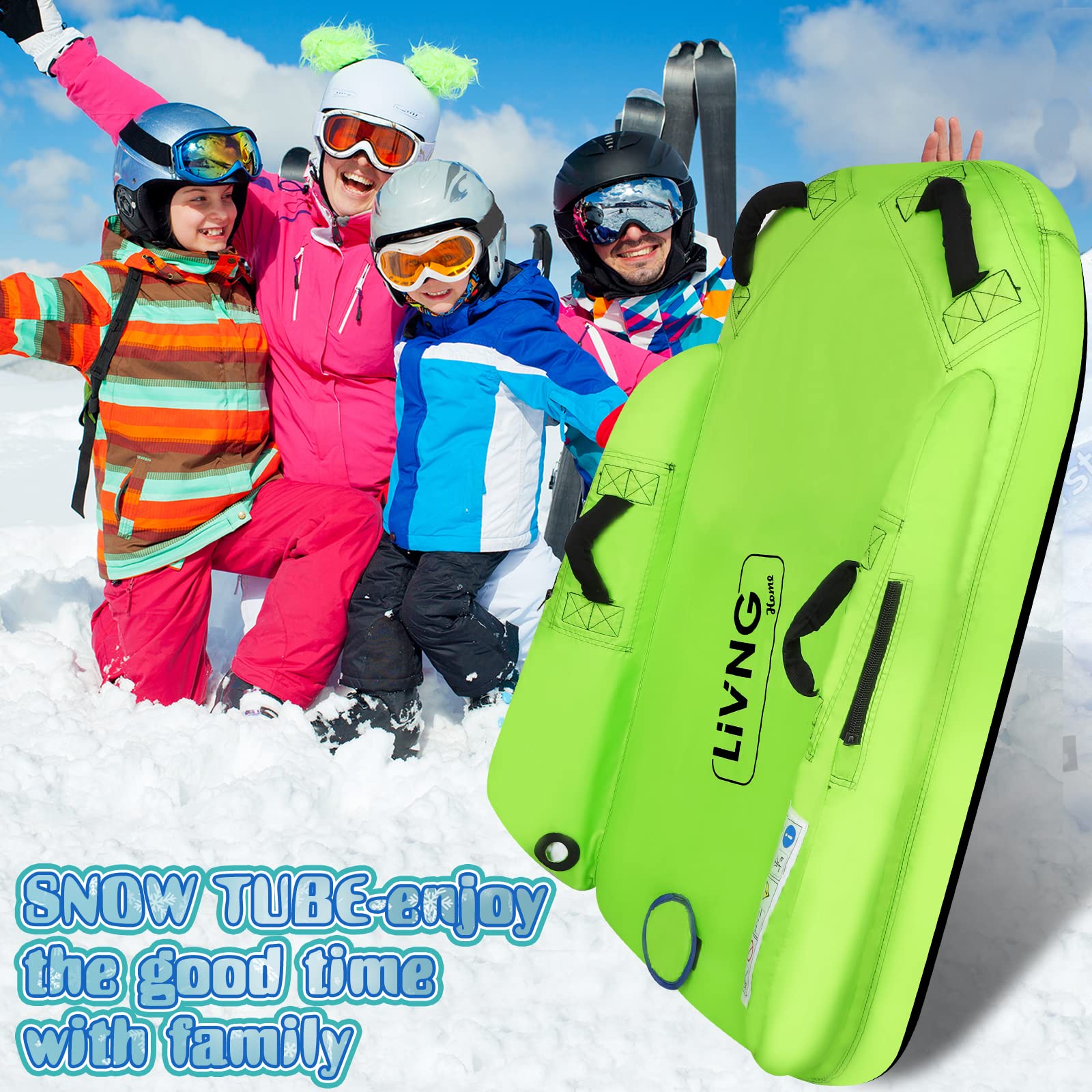 Snowboard Ribbon Inflatable sled, Long Snow Tube Completely Covered by Durable Nylon Material (Square)