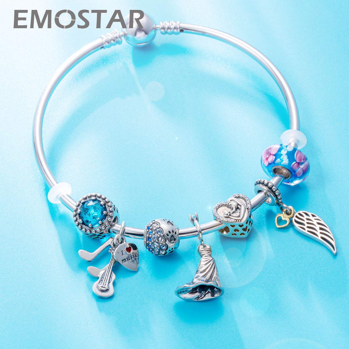 Wedding Ring Dangle Wedding Dress Charms fits Pandora Charm Braceletsā925 Sterling Silver Strapless Gown Pendant with Blue Crystals, Gifts Married Beads for Anniversary/Bride