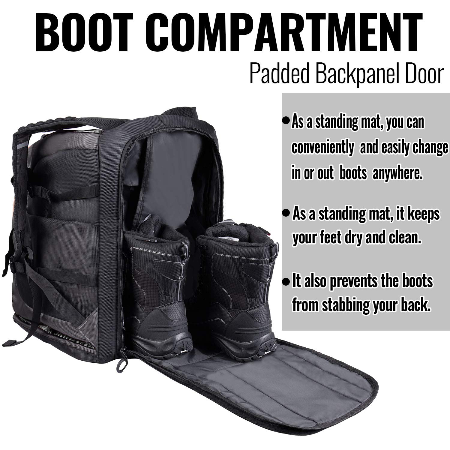 TurboSke Ski Boot Bag Backpack - 65L Waterproof Skiing Snowboarding Travel Luggage Backpack - Stores Boots Skis Snowboard Helmet Goggles Jackets Gloves & Other Accessories for Men & Women (Black)