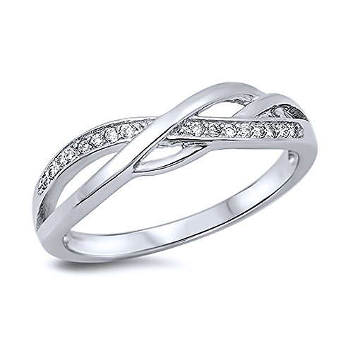 Sterling Silver Round White CZ Swirl Band Anniversary Ring 5MM (Size 4 to 14), 14