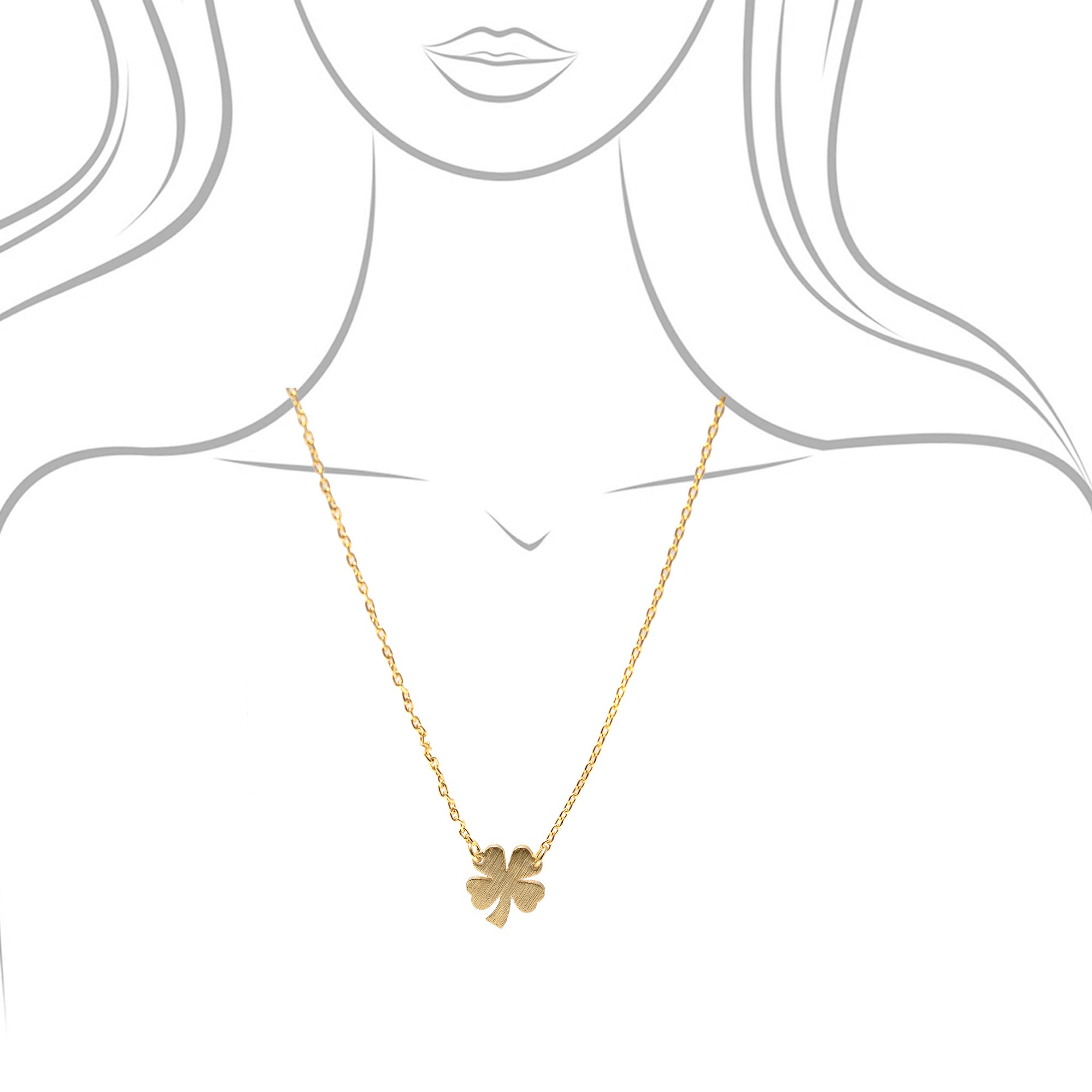 Spinningdaisy Handcrafted Brushed Metal Irish 4 Leaf Clover Necklace Gold