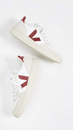 Veja Women's V-10 Lace Up Sneakers, White/Marsala, 5 Medium US