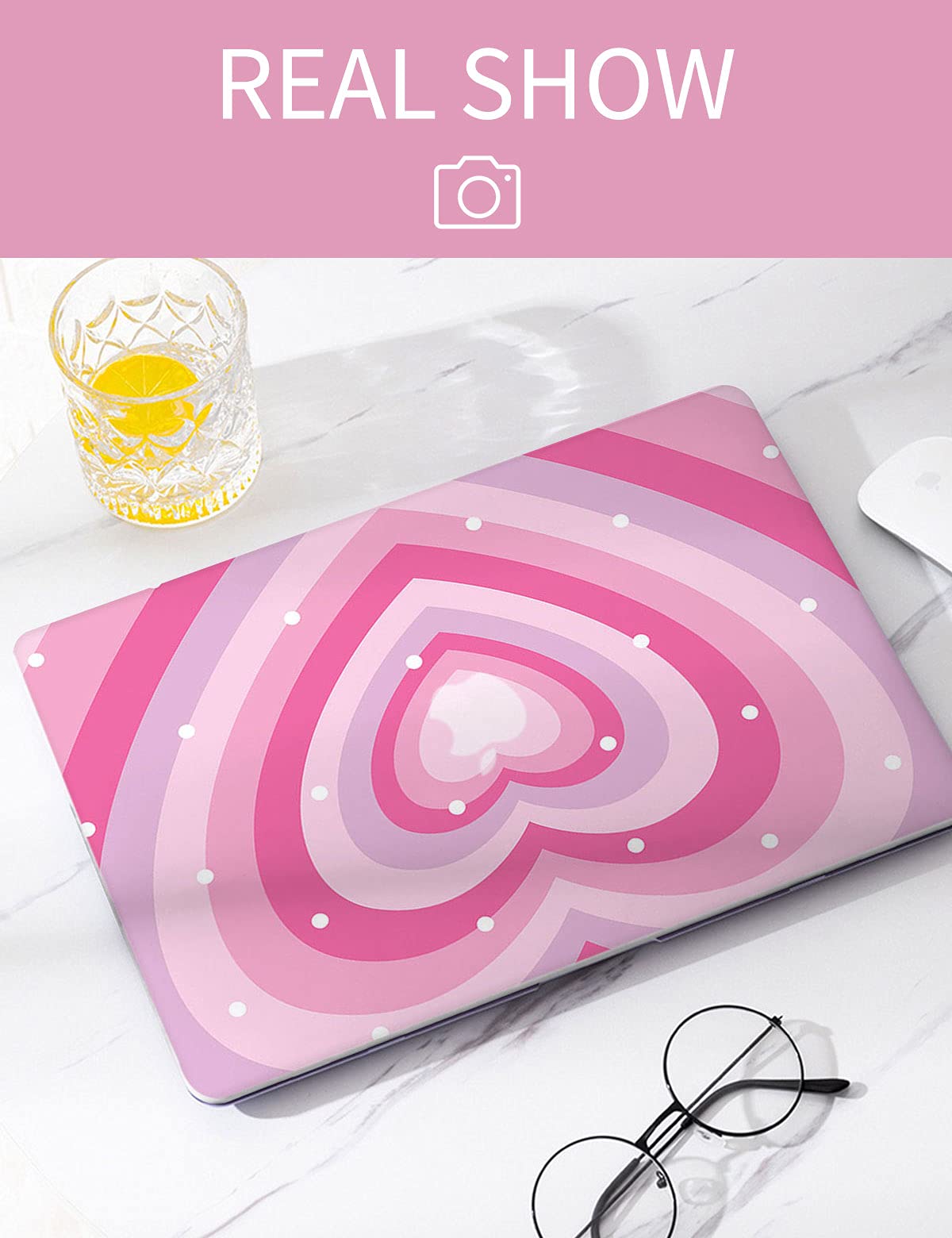 Seorsok Compatible with MacBook Air 13 Inch Model A1932 A2179 M1 A2337 Touch ID Release 2020 2019 2018 Plastic Hard Shell Case Protective Cover with 2 Pieces Pink Keyboard Cover Cute Lovely Heart