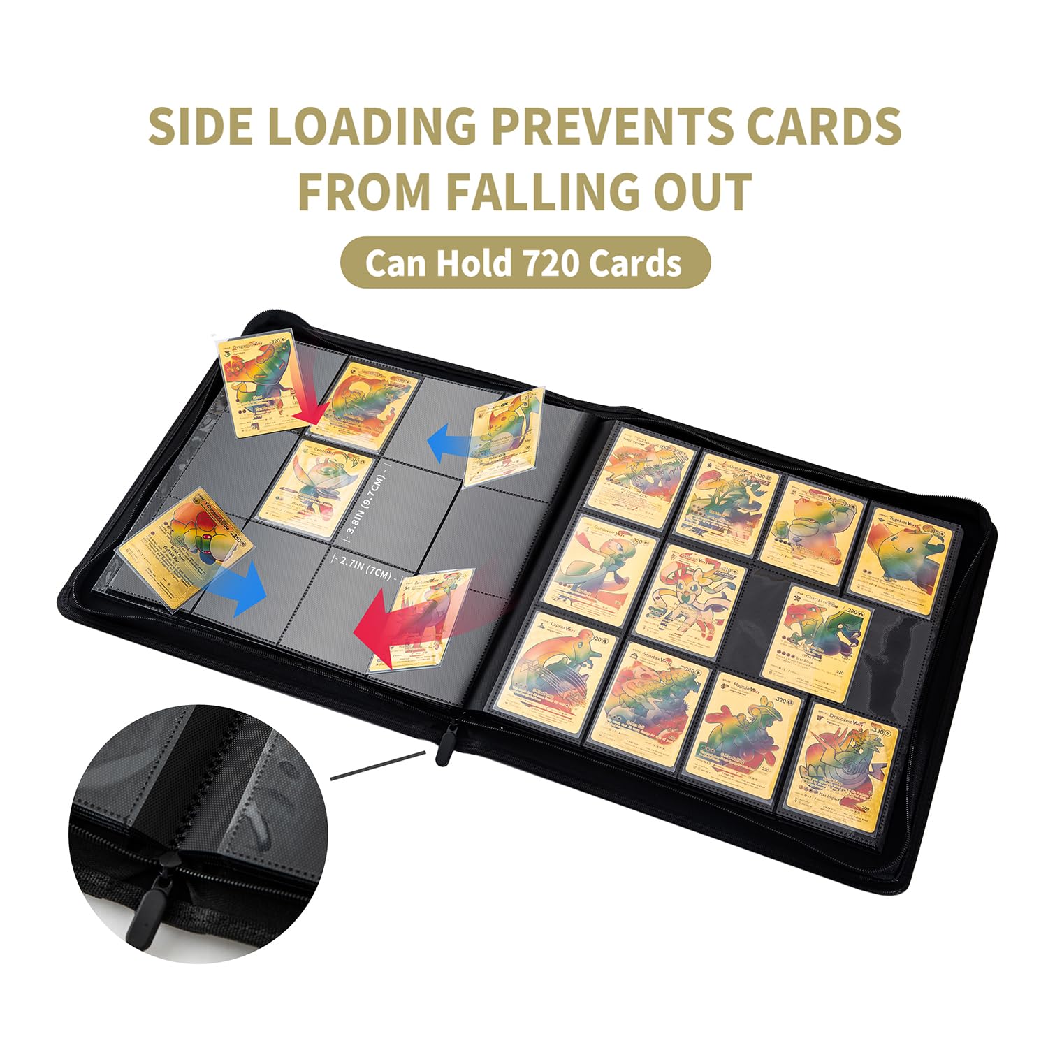 Premium 12 Pocket Card Binder, 720 Side-Loading Slots, Ringless Trading Card Album Folder for TCG, MTG, NFL, Sports Cards & Other Standard Size Trading Card with 50 Counts Card Sleeves