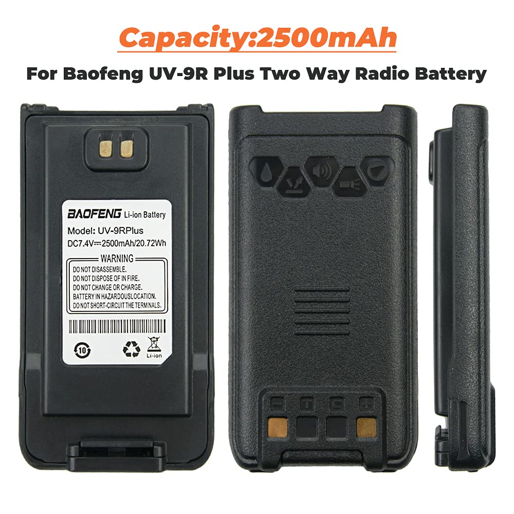 Vineyuan 7.4V 2500mAh Li-ion Replacement Battery for Baofeng UV-9R Plus Two Way Radio Battery