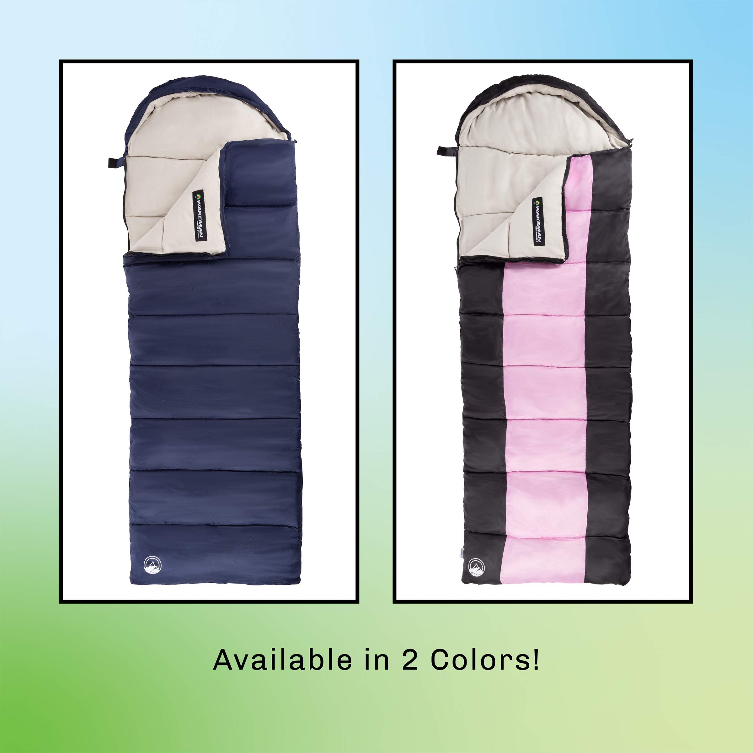 Sleeping Bag – 35F Rated 3 Season Envelope Style with Hood for Outdoor Camping, Backpacking and Hiking with Carry Bag by Wakeman Outdoors (Pink/Black)
