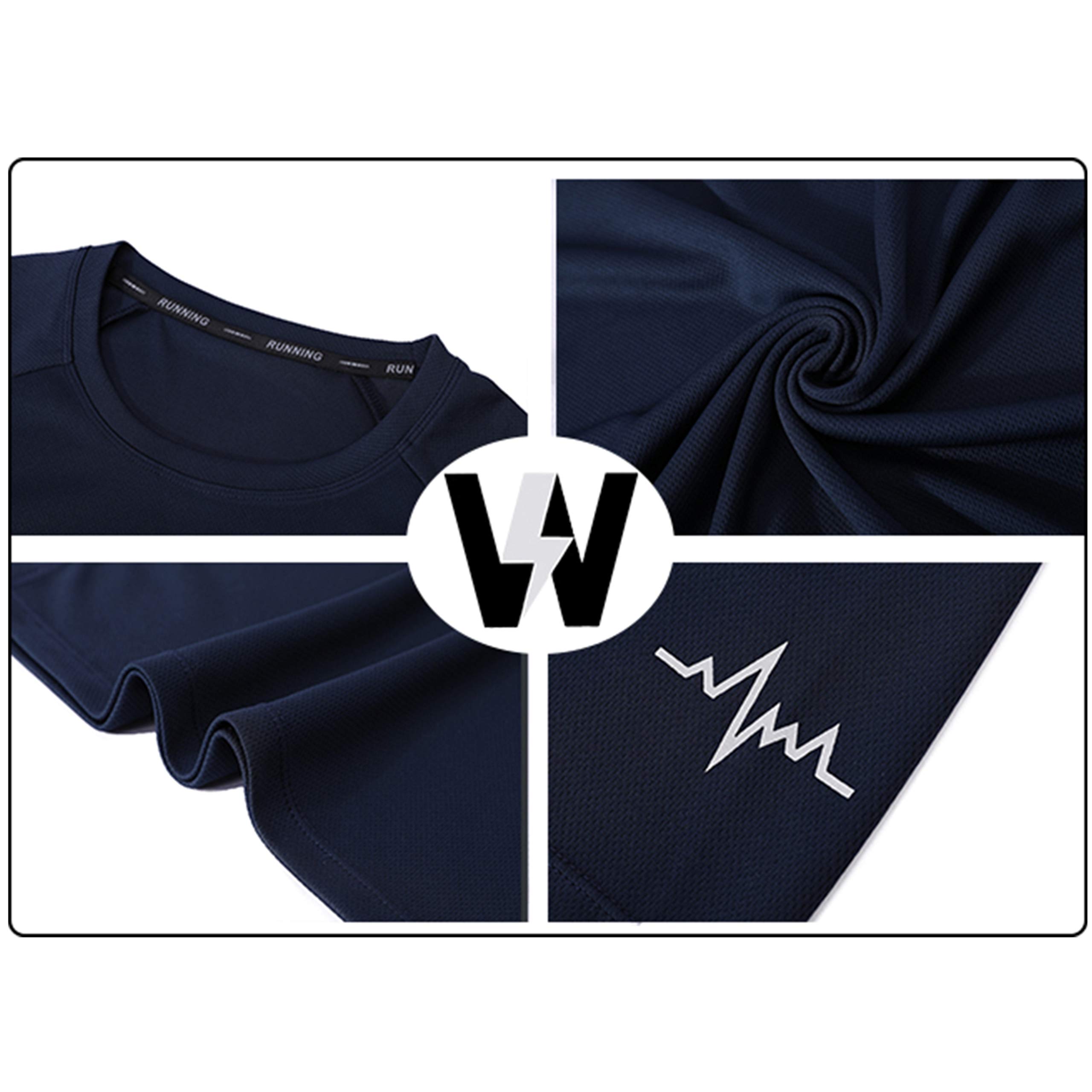 WanNiu Men's 3 Pack Workout Shirt Dry Fit Athletic Gym Short Sleeve Mesh Moisture Wicking, Black Grey Navy, Large