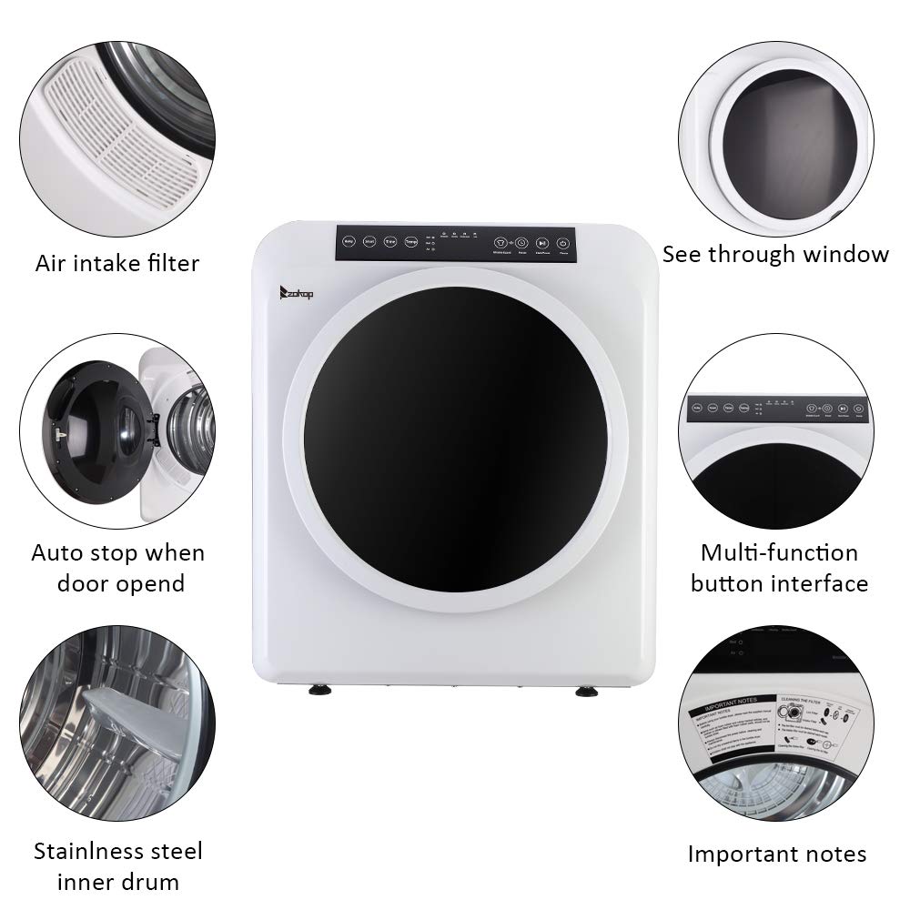 Winado Compact Laundry Dryer 13.2lbs Capacity, 3.5 cu.ft Portable Clothes Dryer, Front Load Dryer w/LCD Touch Screen, Stainless Steel Drum, Exhaust Pipe for Apartment Home Dorm 120V 1300W