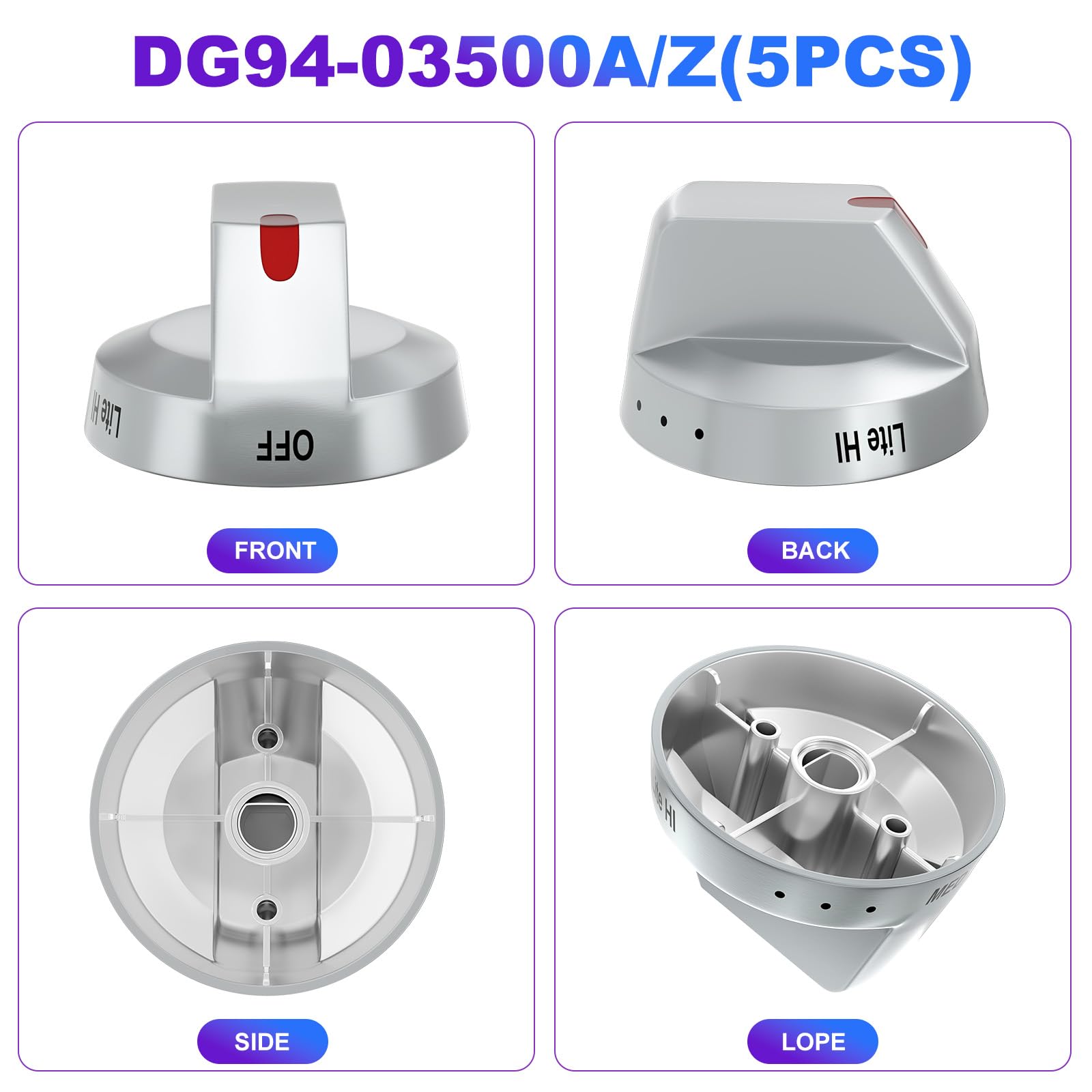 Upgrade DG94-03500U DG94-03500A/Z Samsung Knob for Samsung Gas Stove Knobs, Oven Knob Replacement Models NX60T8111SS NX60T8311SS NX60T8711SS/AA - 5 Pack
