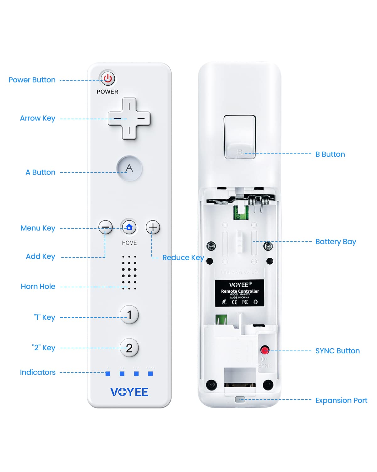 VOYEE Wii Remote Controller, Wii Controllers Built in 3-Axis Motion Plus, Wireless Gaming Controller Compatible with Nintendo Wii/Wii U Console - with Silicone Case | Wrist Strap (White)