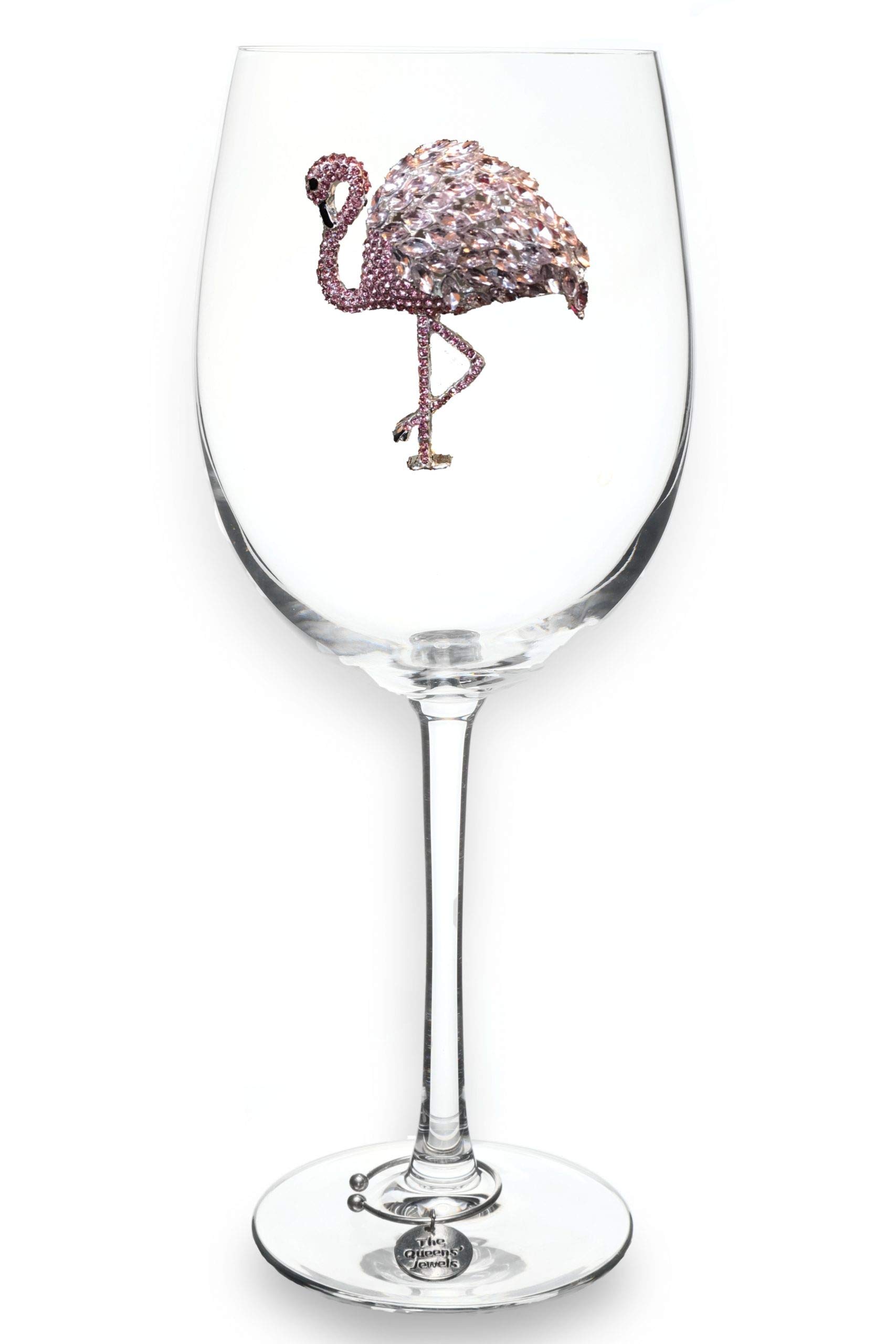 THE QUEENS' JEWELS – Flamingo Stemmed Wine Glass, 21 oz. – Eye-Catching Sparkling Jewels – Hand-Decorated Glassware – Not Painted – Dazzling and Unique