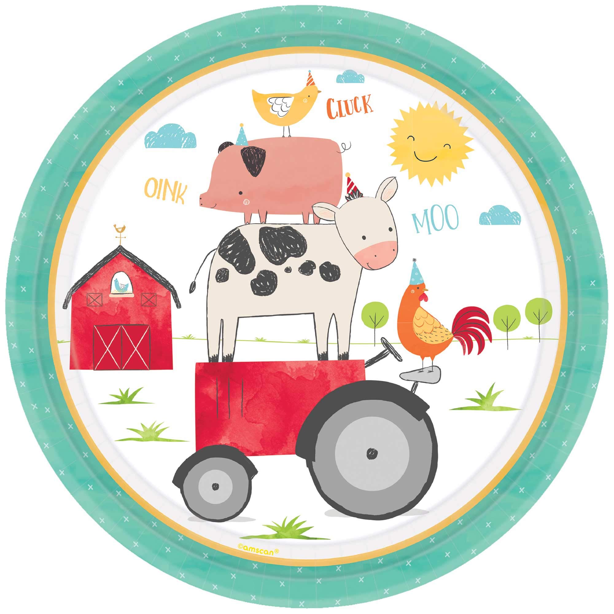 Vibrant Barnyard Birthday Round Plates - 10" (Pack of 8) - Durable & Eco-Friendly - Perfect for Kids' Parties