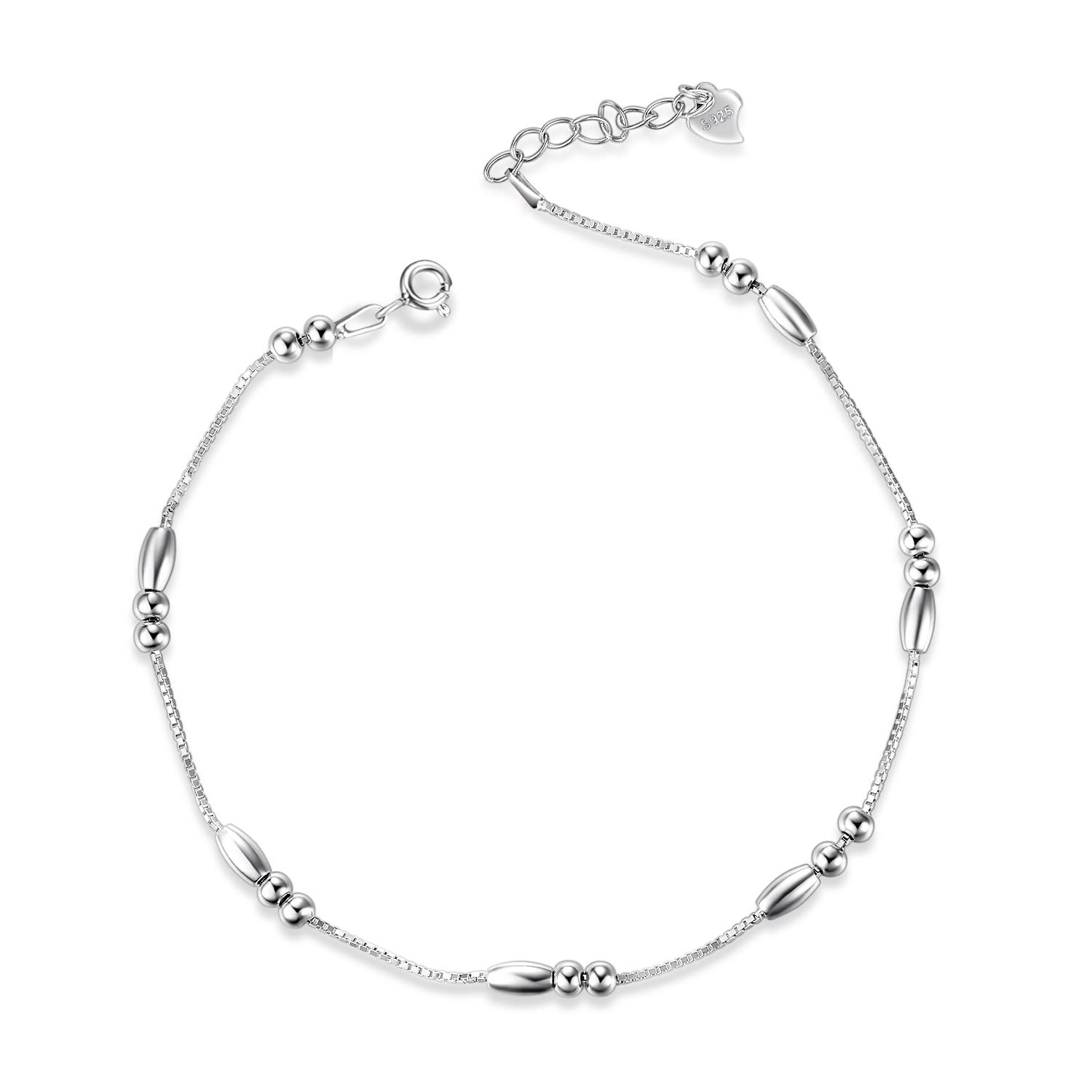 WINNICACA Anklets for Women Sterling Silver Ankle Bracelets for Women Adjustable Beaded Anklet Womens Ankle Bracelet Boho Beach Jewelry Gifts for Women Her Sister Friend Birthday Holiday Gifts