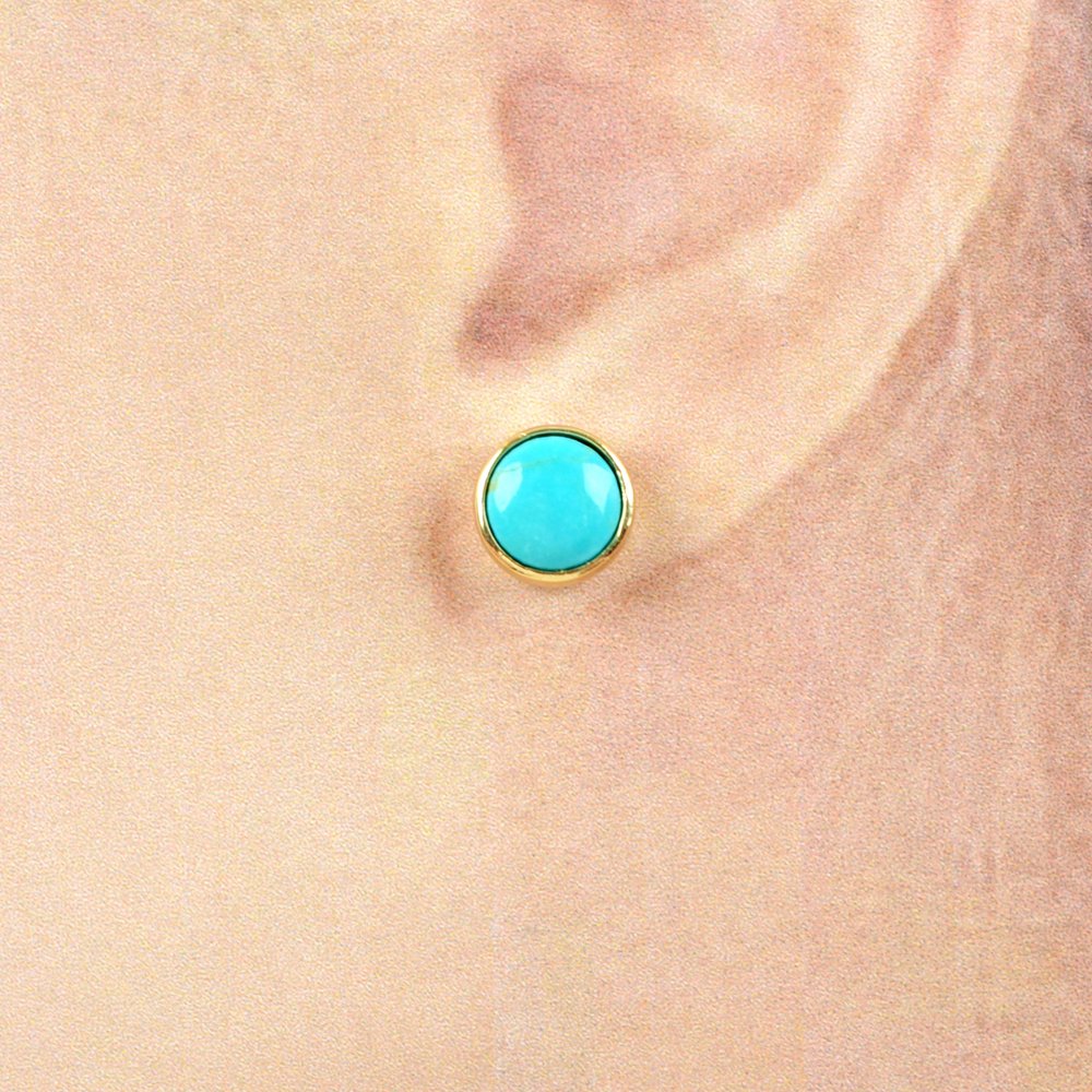ZENGORI 1 Pair 9MM Gold Plated Round Natural Turquoise Stud Earrings for Women ZG0258