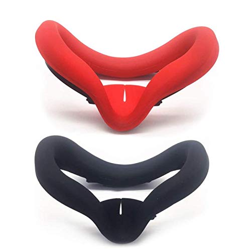 VR Face Silicone Interfacial Cover Face Cushion for Oculus Quest 2, VR Headset Sweatproof Lightproof Anti-Leakage Accessories for Oculus Quest 2 (Black+Red)