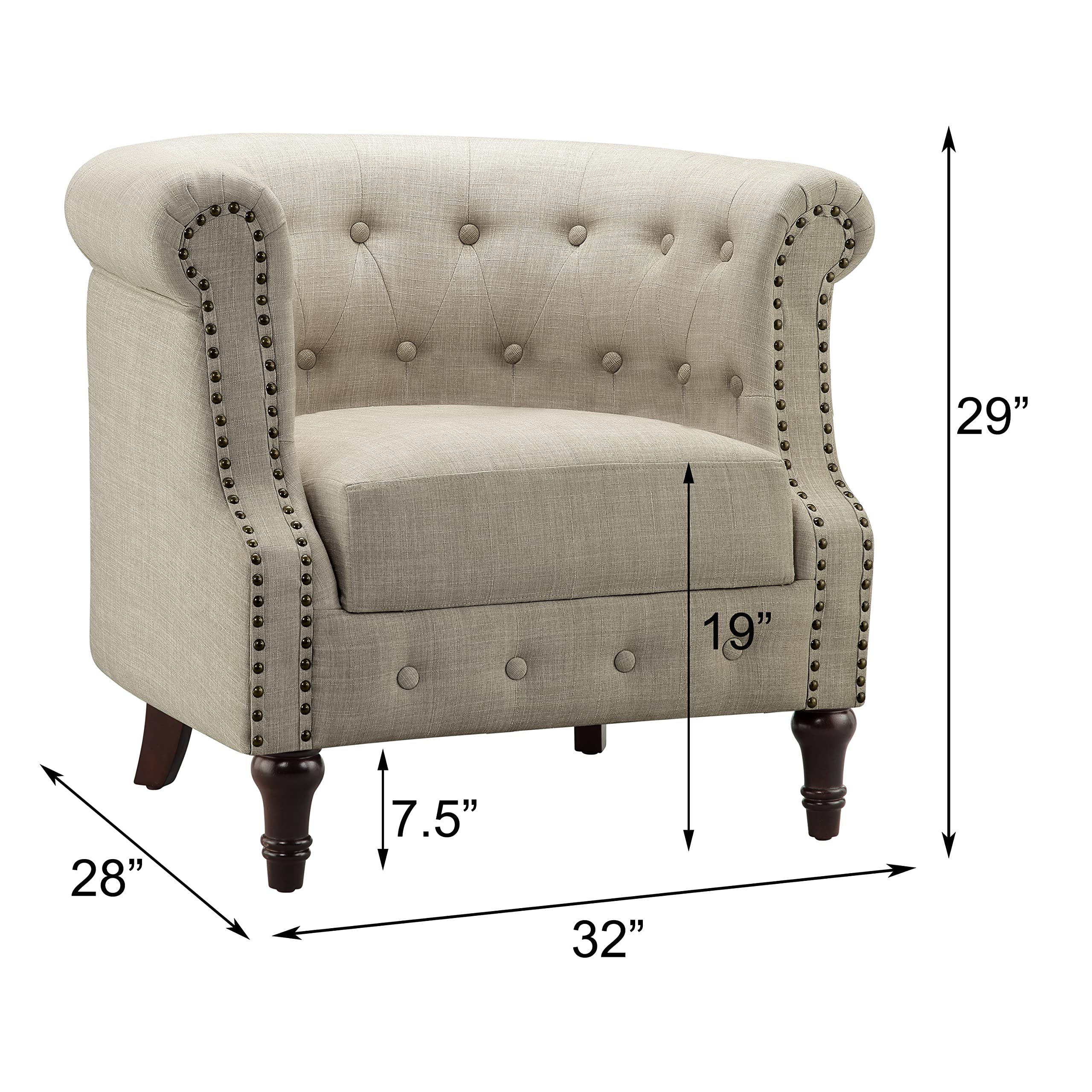 Rosevera Chancy Accent Chairs,Comfy Club Barrel Modern Armchair with Soft Living Room Readingroom,Bedroom Seating, Standard, Natural