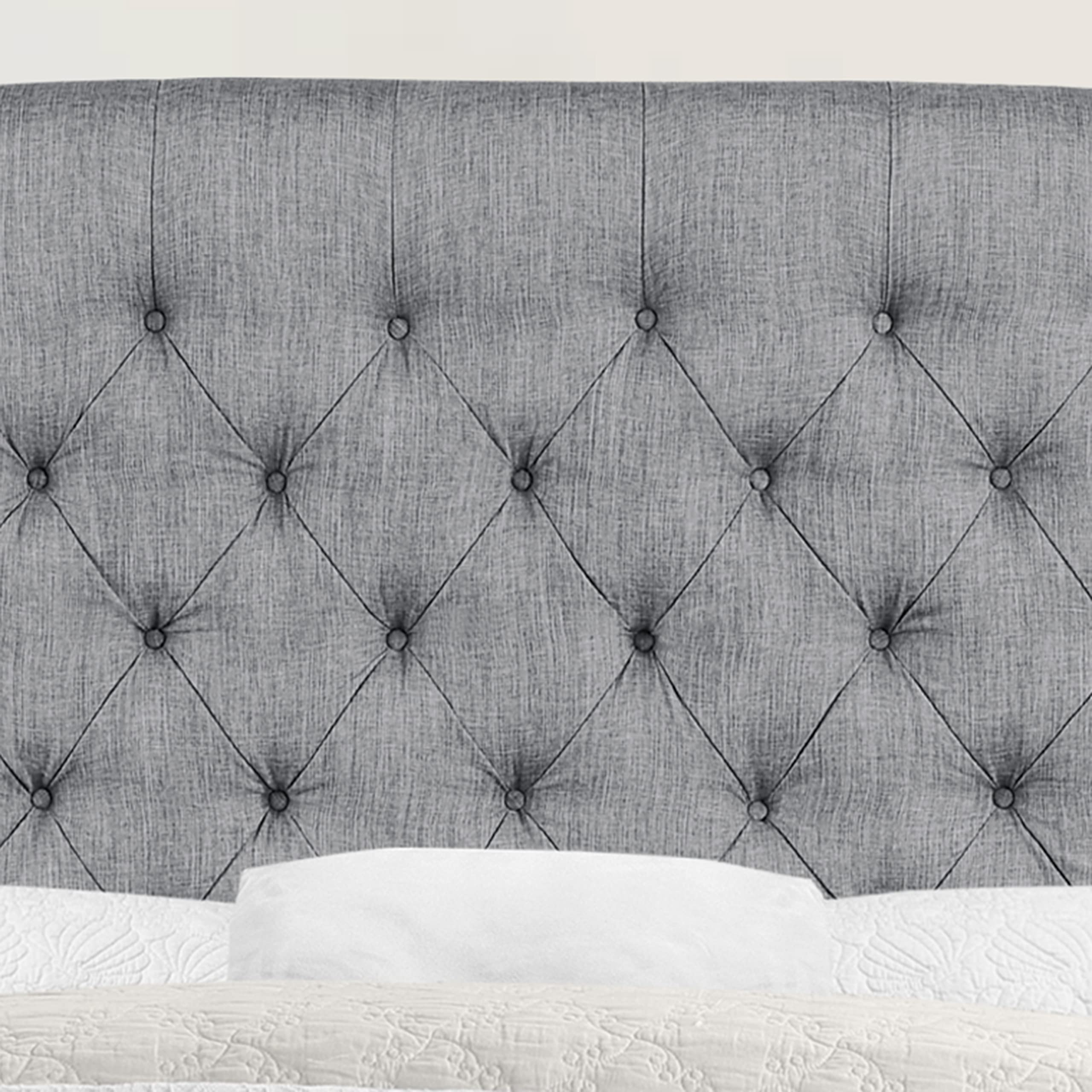 Rosevera Marcelle Bed Frame,Wingback Bed Frame with Signature Design Adjustable Headboard,Upholstered with Button Tufting Bed for Bedroom,Wood Slat Support,Eesy Assembly,Twin,Gray