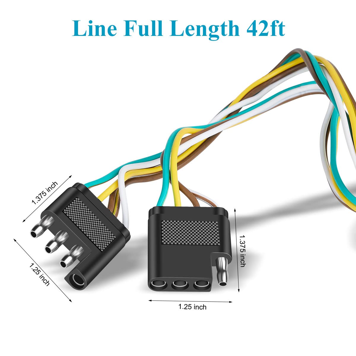 SUZCO 34' 4 Wire 4-Flat Trailer Light Wiring Harness Extension Kit, Custom-Made SAE J1128 with 4' White Ground Wire, 4-Way Plug 4 Pin 27' Male & 7' Female Wishbone-Style Extension