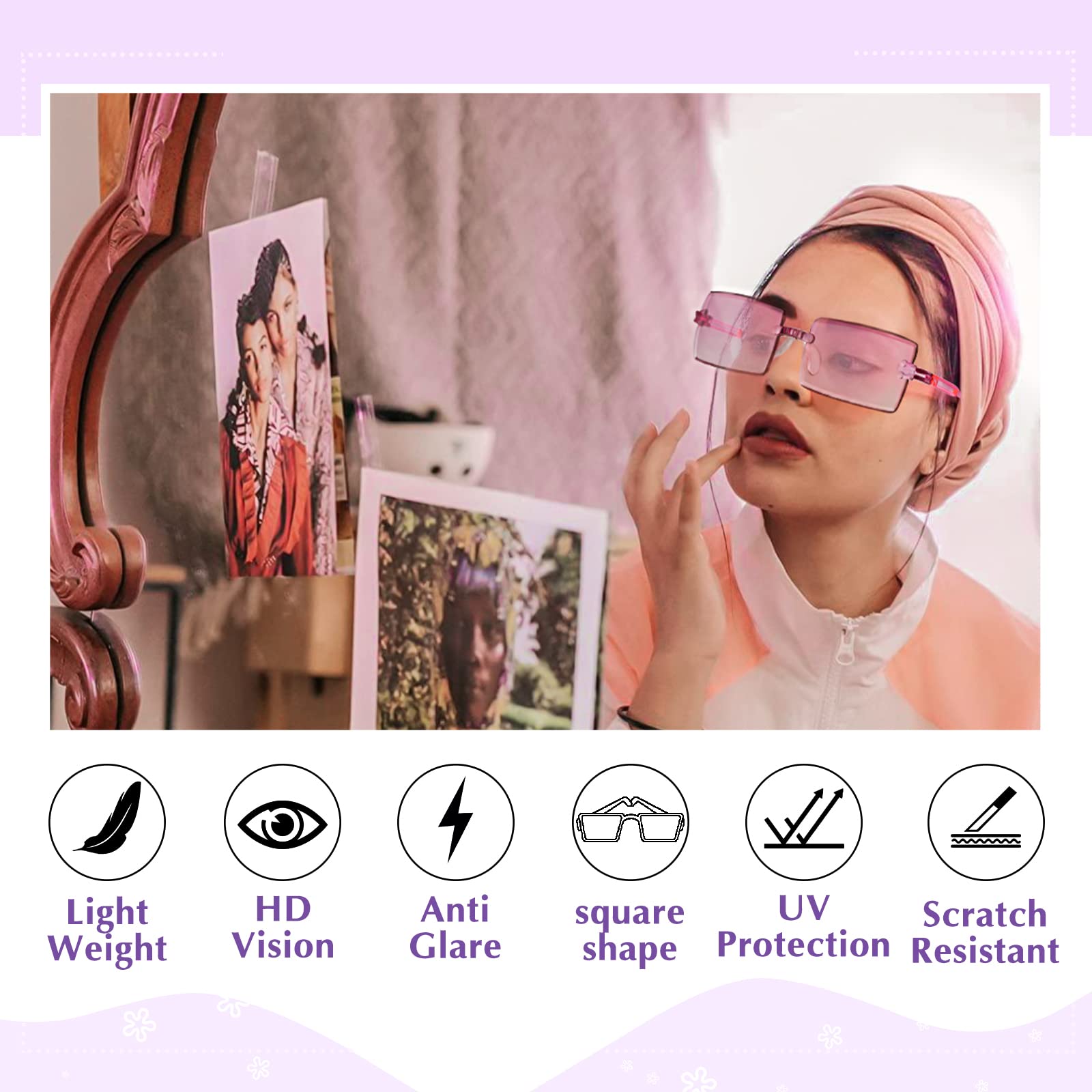 YDAOWKN 8 Pairs Rimless Sunglasses Rectangle Rimless Glasses Clear Candy Color Glasses Suitable for Birthday Party Halloween